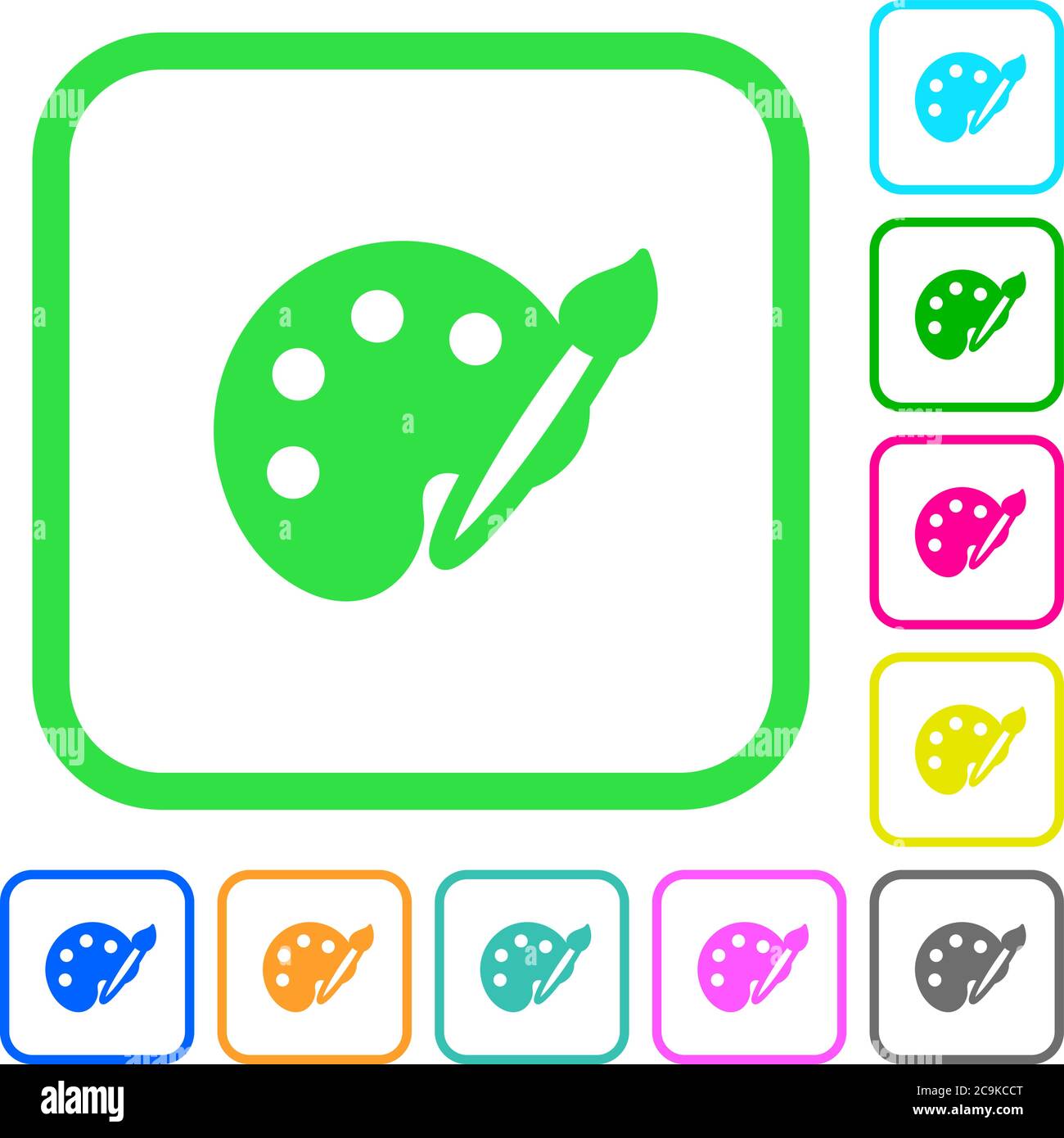 Paint kit vivid colored flat icons in curved borders on white ...