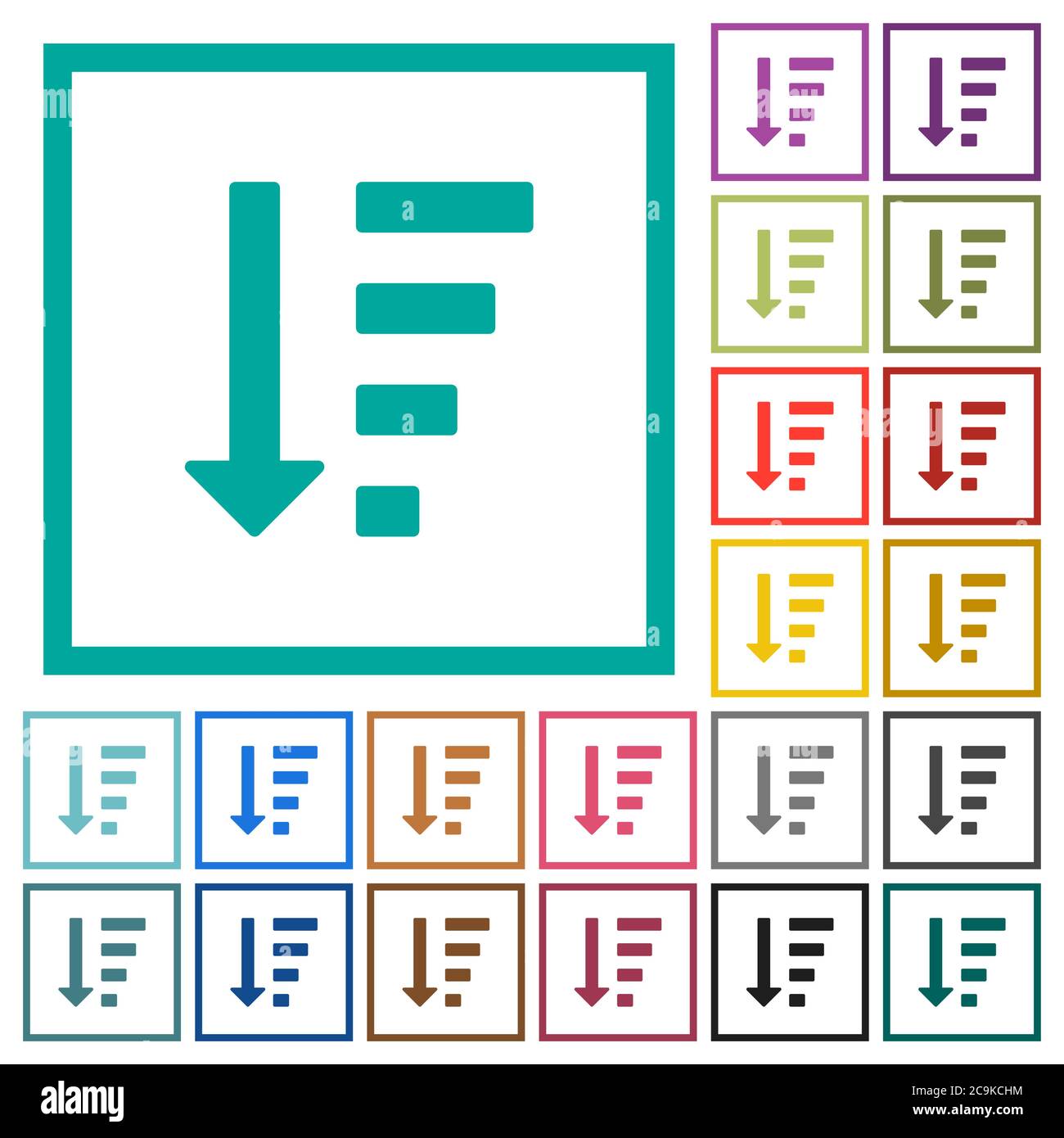 Descending ordered list mode flat color icons with quadrant frames on ...
