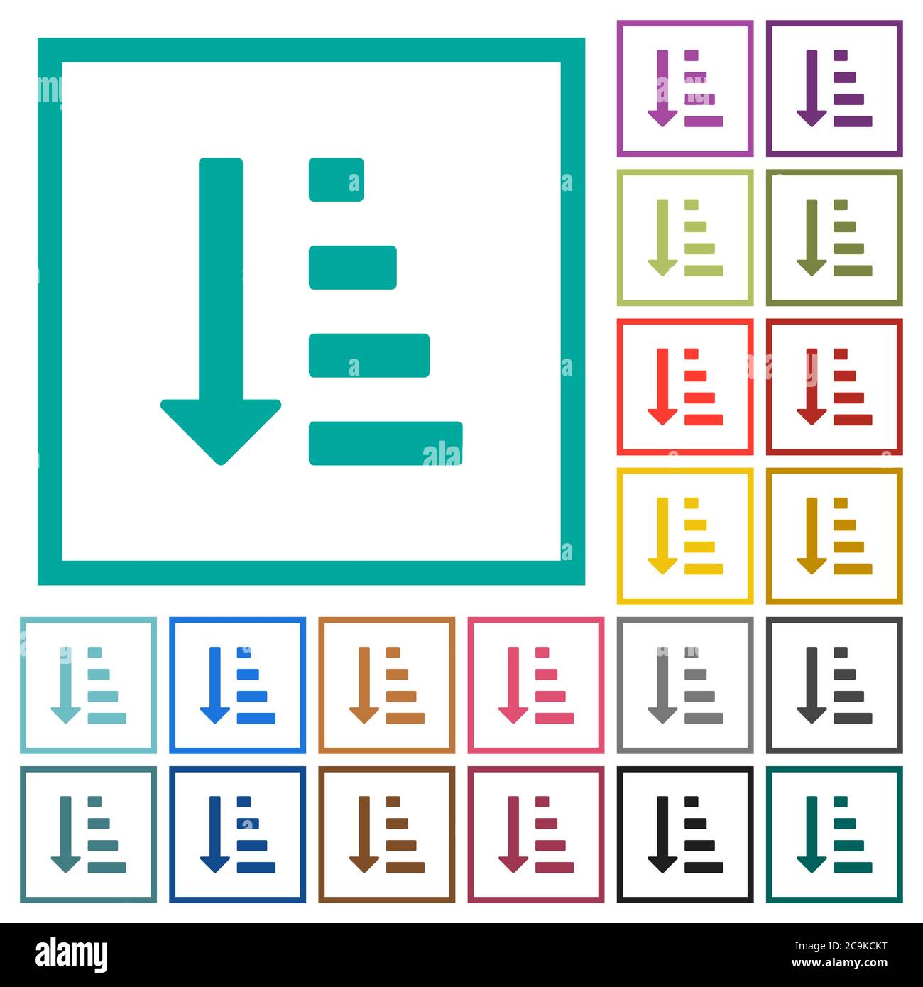 Ascending ordered list mode flat color icons with quadrant frames on ...