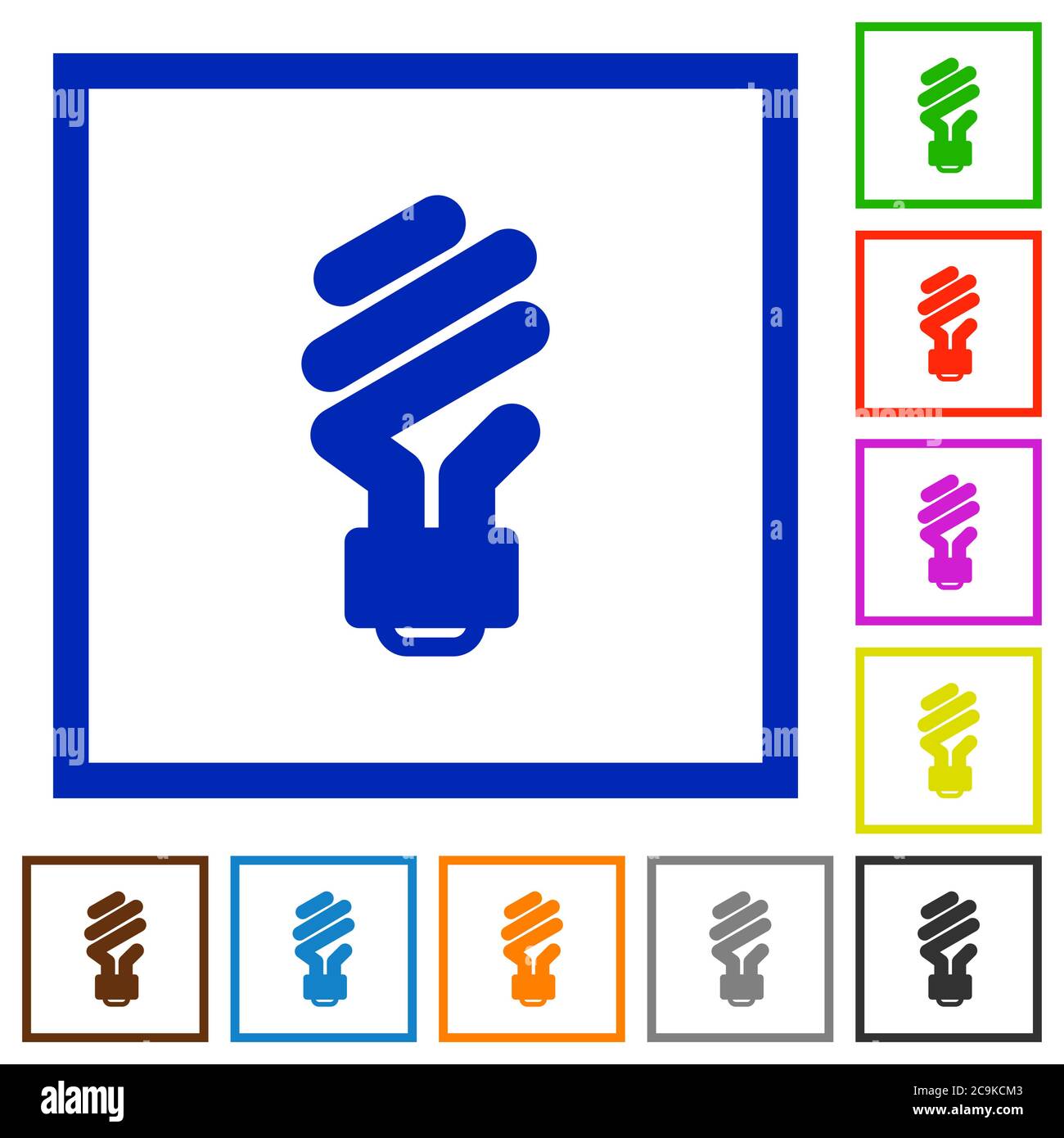 Energy saving fluorescent light bulb flat color icons in square frames ...