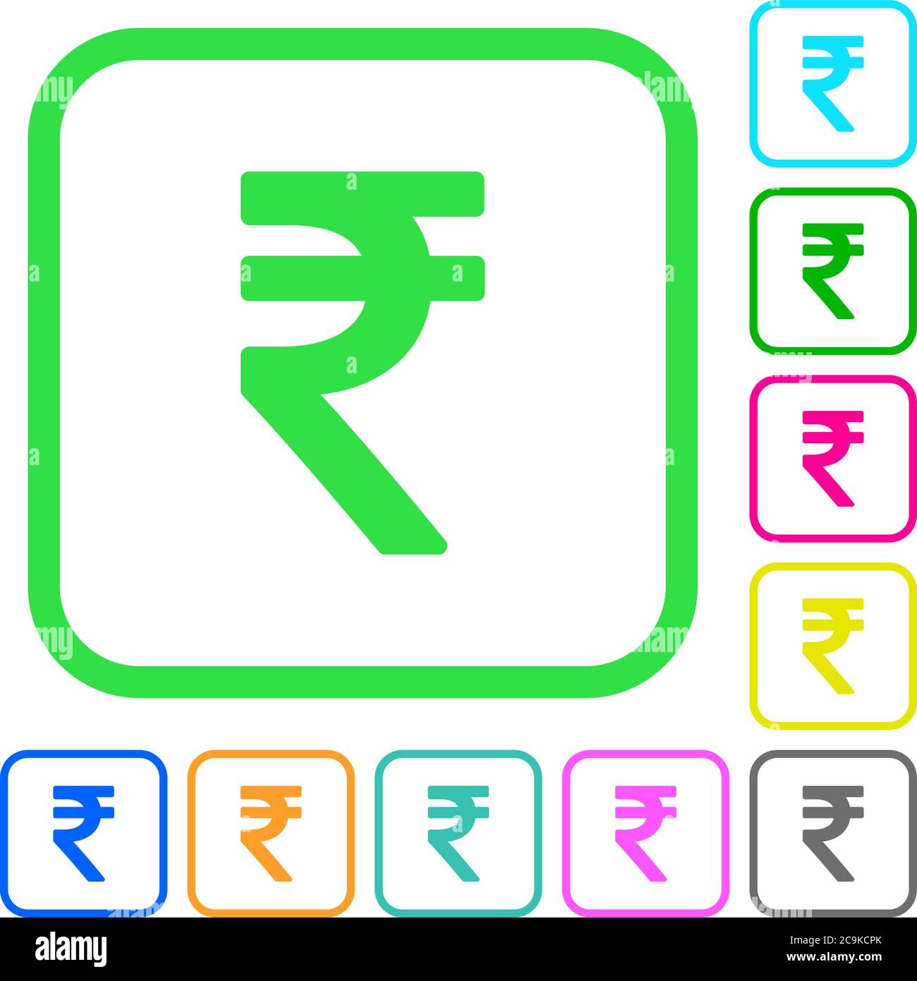 Indian Rupee sign vivid colored flat icons in curved borders on white ...