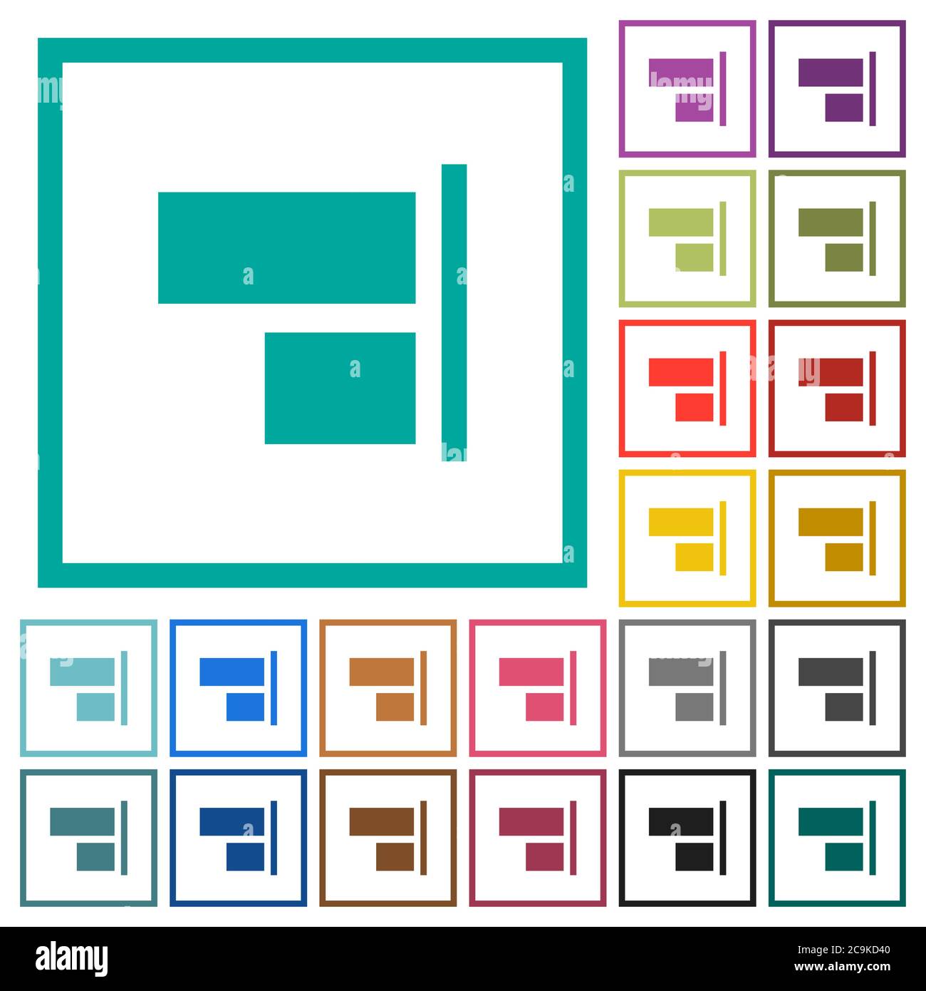 Align to right flat color icons with quadrant frames on white ...