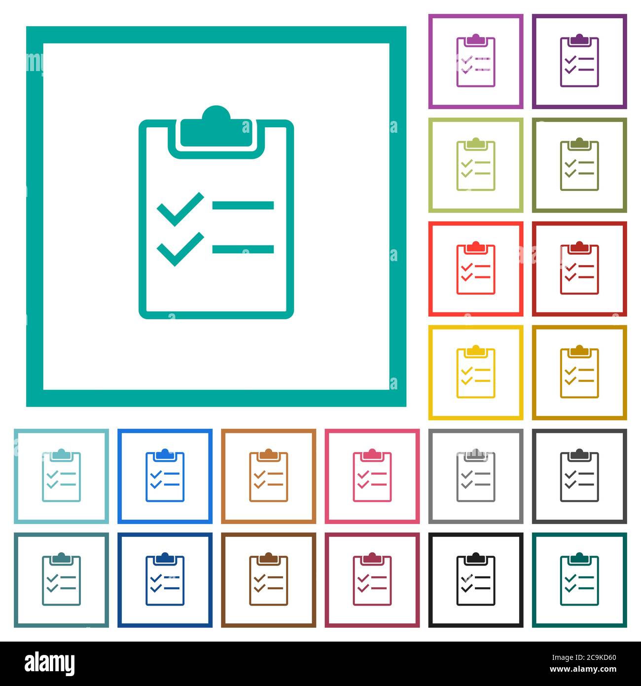 Checklist flat color icons with quadrant frames on white background ...