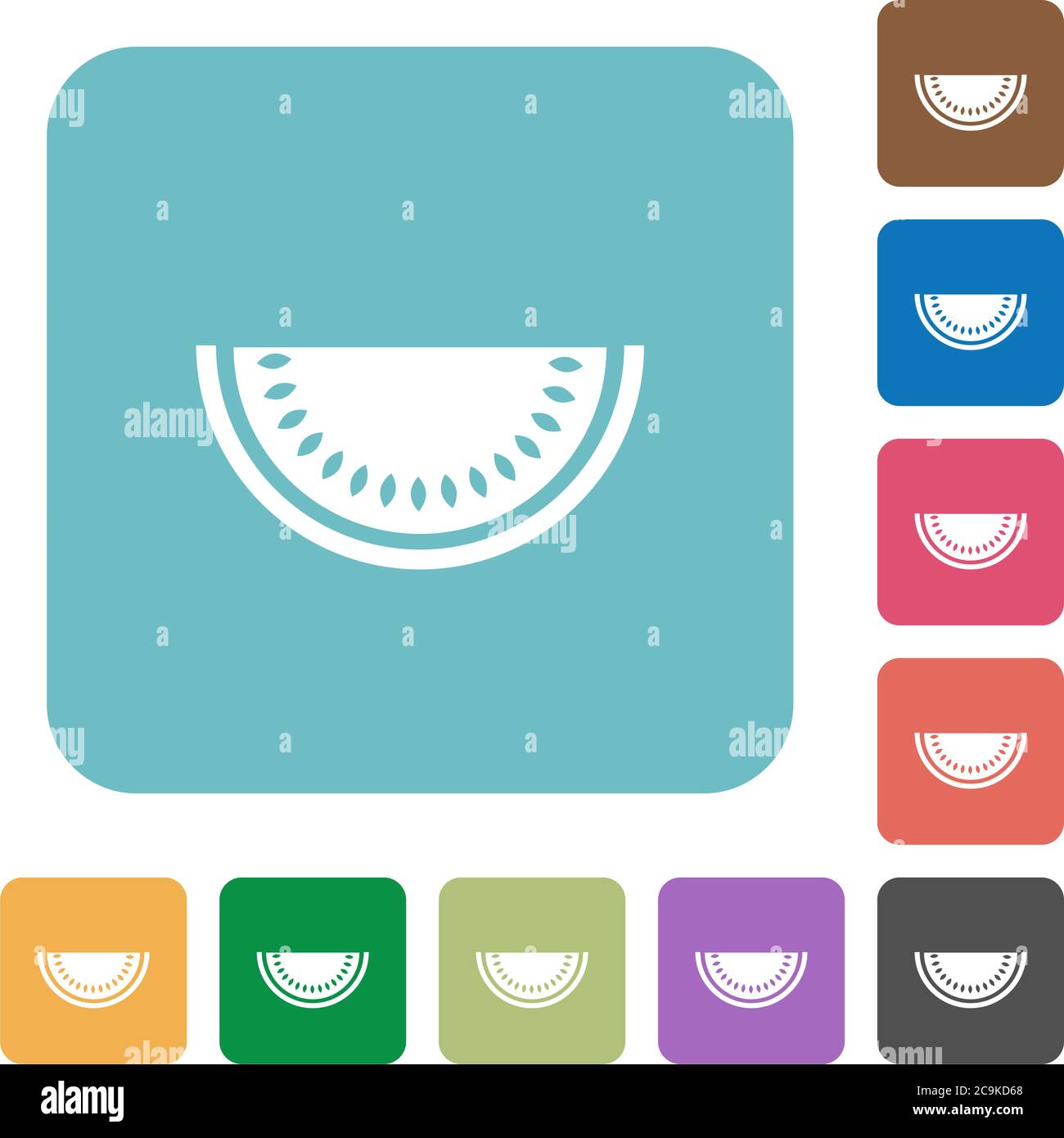 Slice of watermelon white flat icons on color rounded square backgrounds Stock Vector Image ...