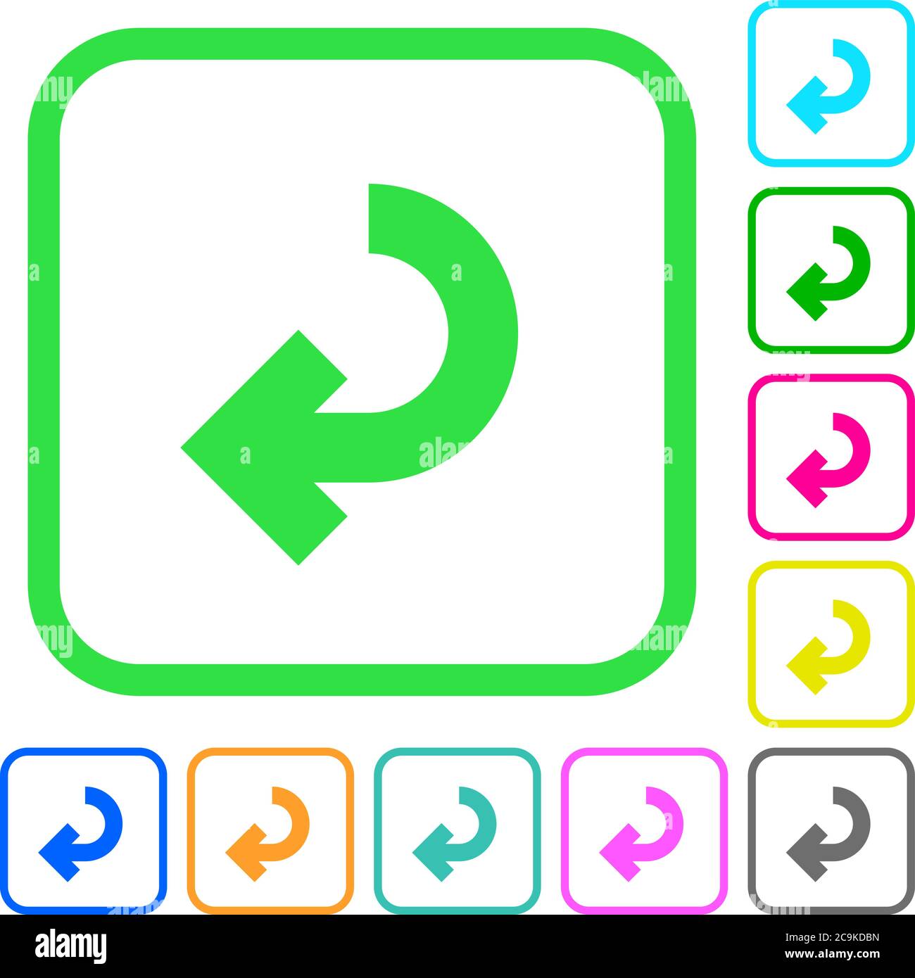 Return arrow vivid colored flat icons in curved borders on white ...