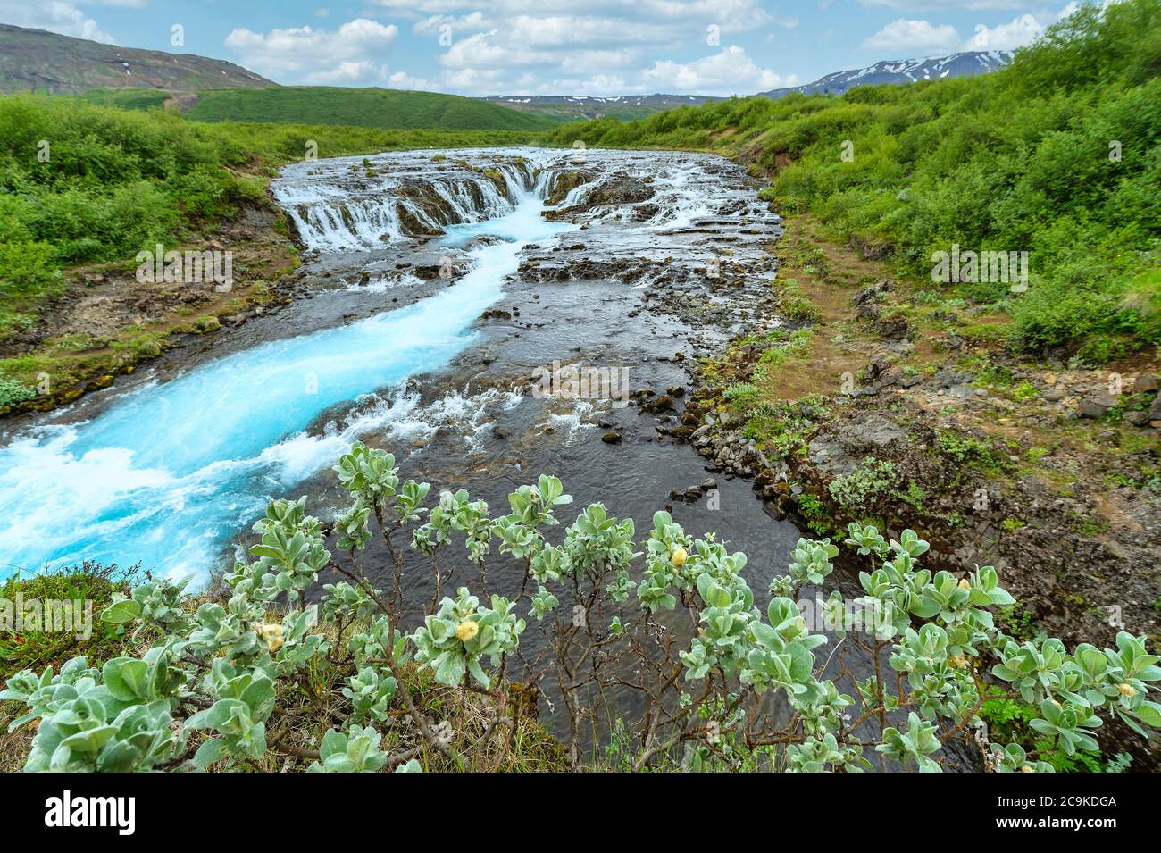 The beautiful and amazing bruarfoss waterfall in Iceland, the turquoise ...