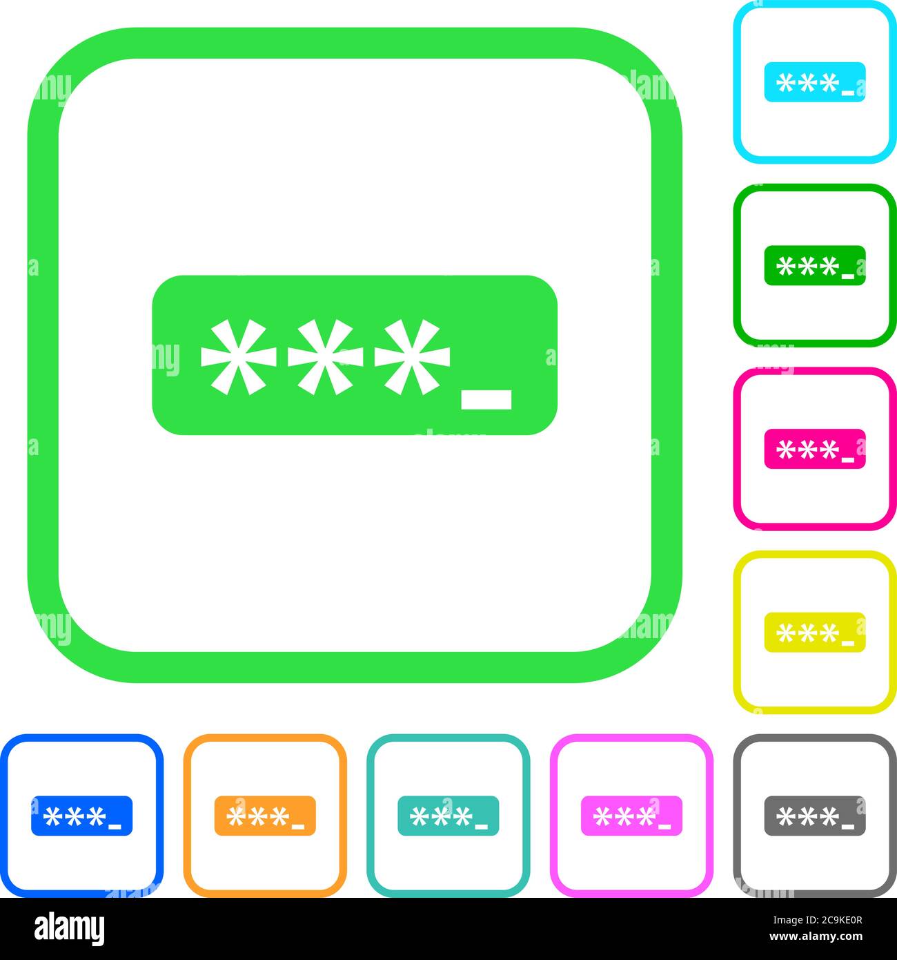 PIN code vivid colored flat icons in curved borders on white background ...