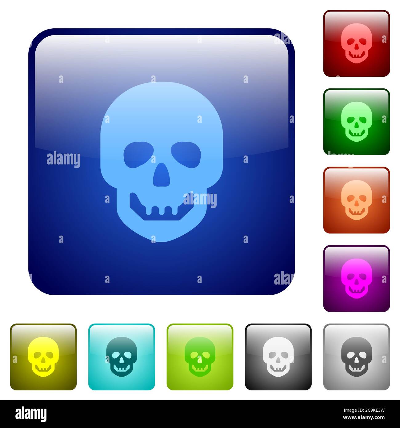 Human skull icons in rounded square color glossy button set Stock ...