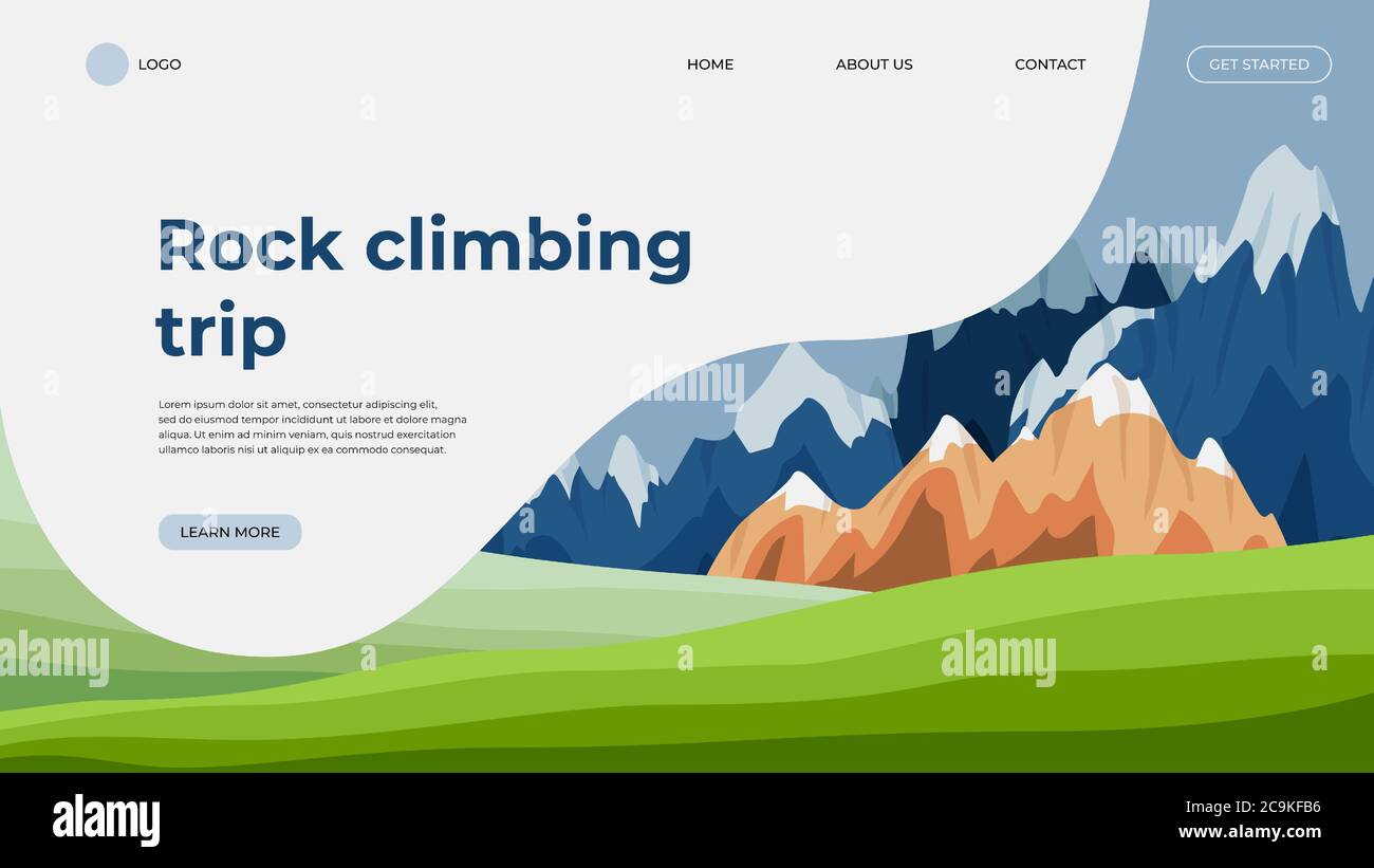 Rock climbing trip outdoor activity flat landing page vector template ...