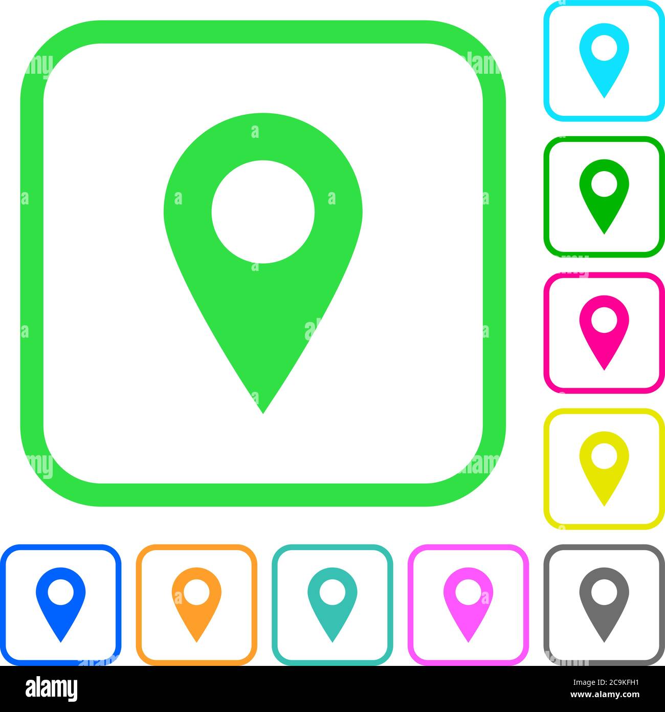 Blank GPS map location vivid colored flat icons in curved borders on ...