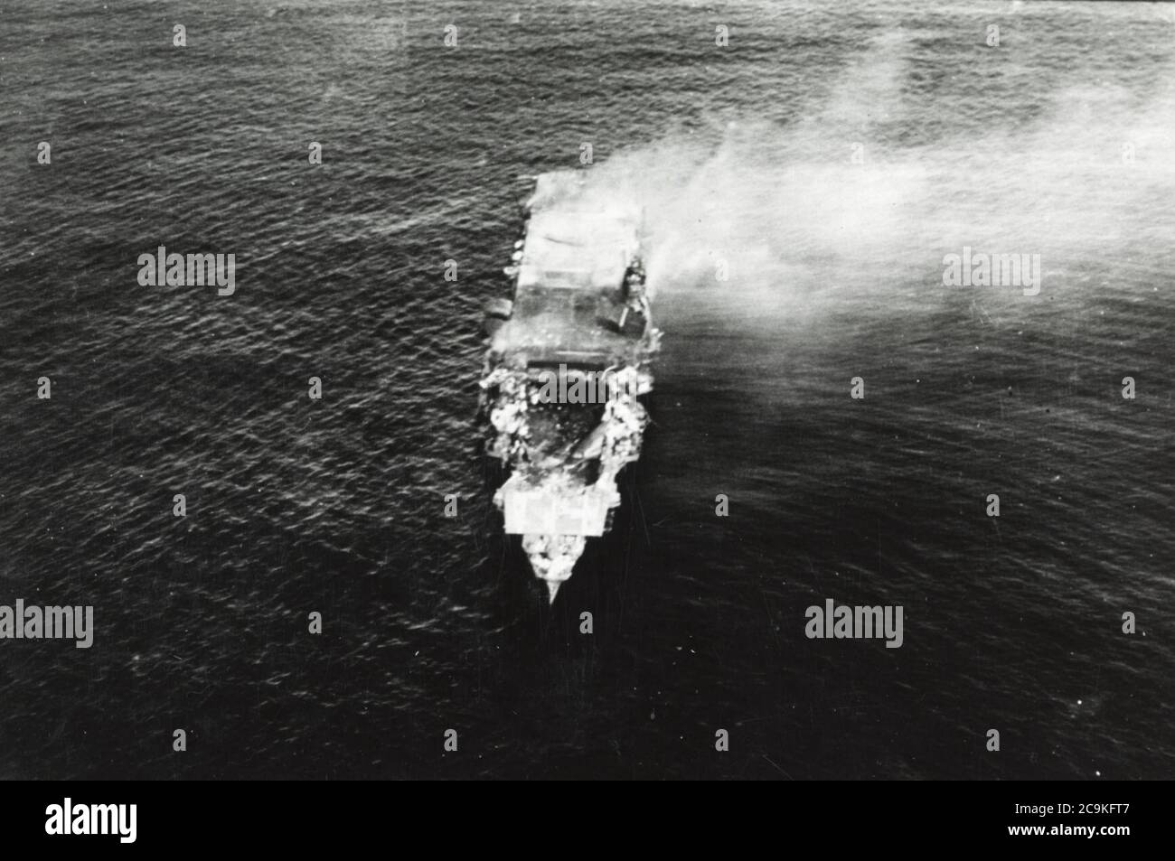 Japanese aircraft carrier Hiryu adrift and burning on 5 June 1942 (NH ...