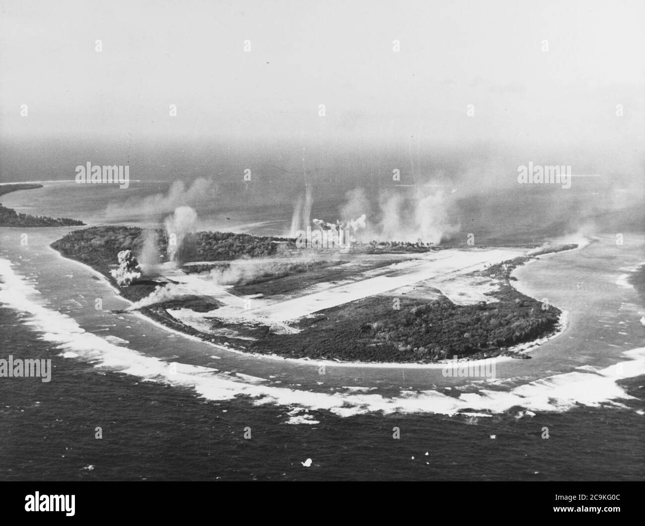 Japanese airfield on Woleai Island under attack by U.S. Navy Task Force ...