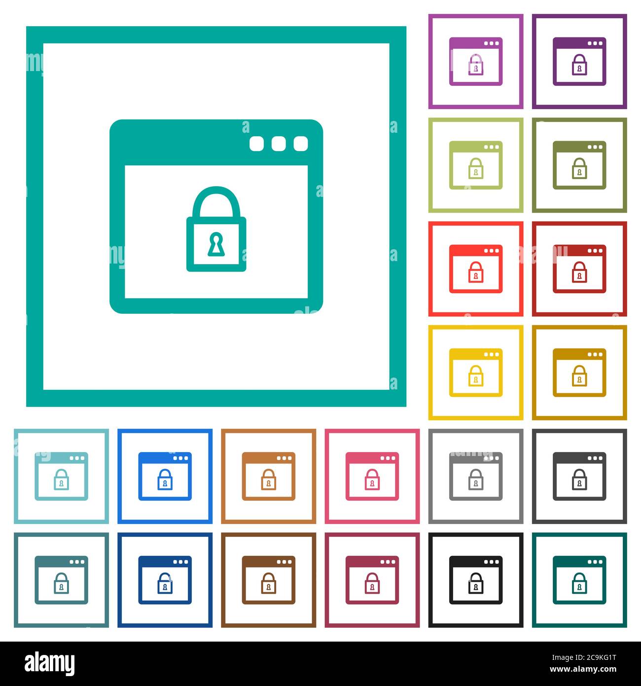 Lock application flat color icons with quadrant frames on white ...