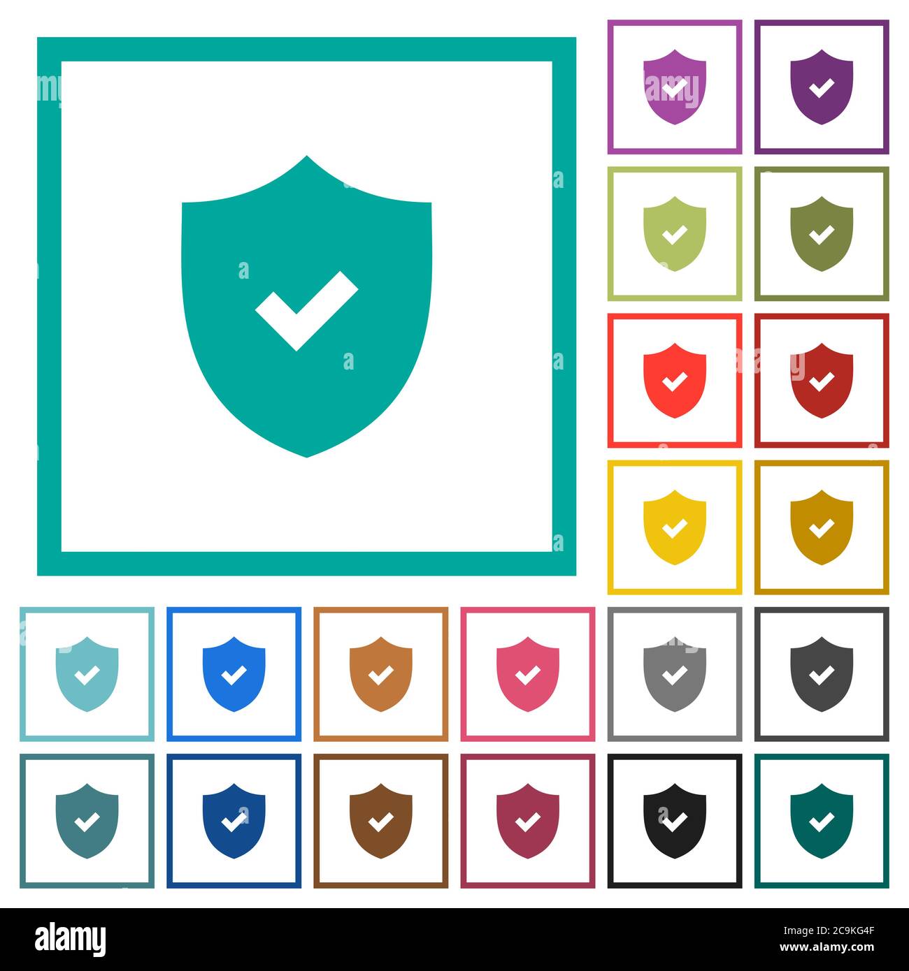 Active security flat color icons with quadrant frames on white ...