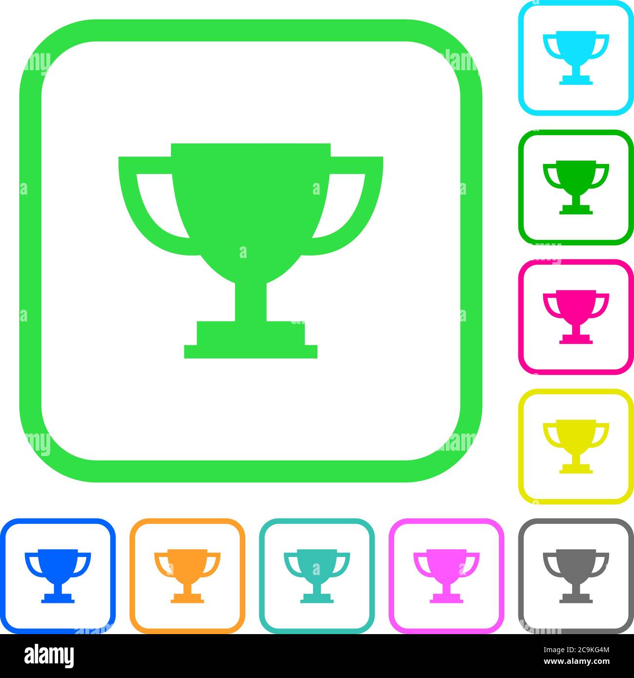 Trophy cup vivid colored flat icons in curved borders on white ...