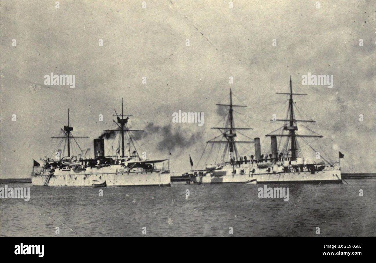 Japanese cruiser Naniwa and USS Boston Stock Photo - Alamy