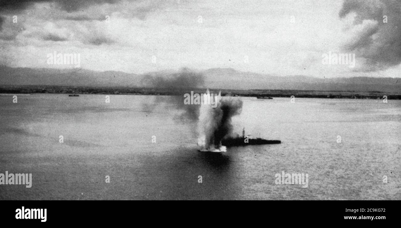 Japanese cruiser Nachi under attack by U.S. carrier aircraft off Manila ...