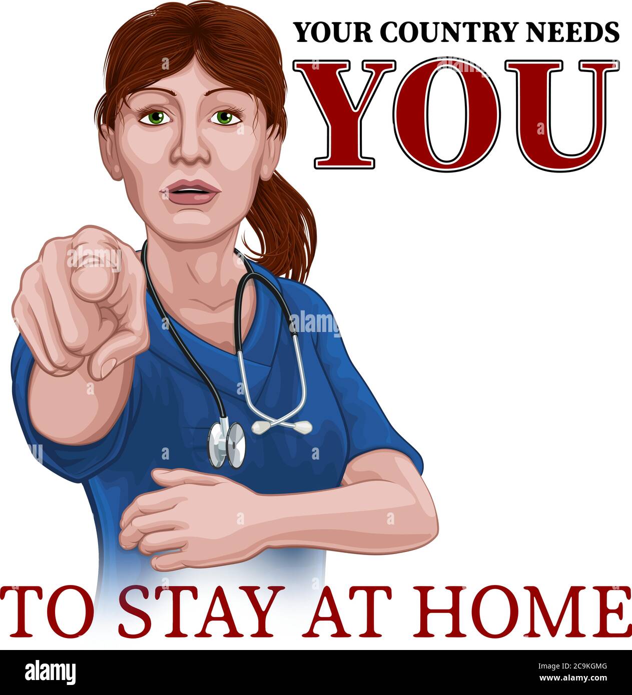 Doctor Nurse Woman Needs You Stay At Home Pointing Stock Vector Image ...