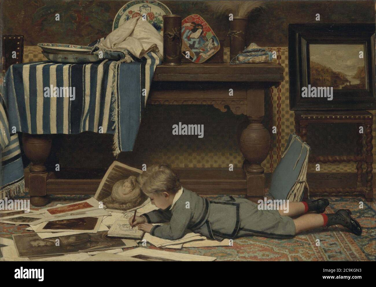 Jan Verhas - A boy drawing Stock Photo - Alamy