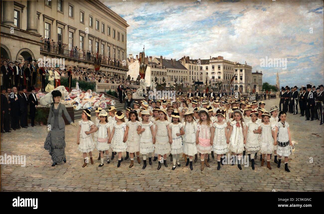 Jan Verhas - The parade of the schools of 1878 in the presence of King ...