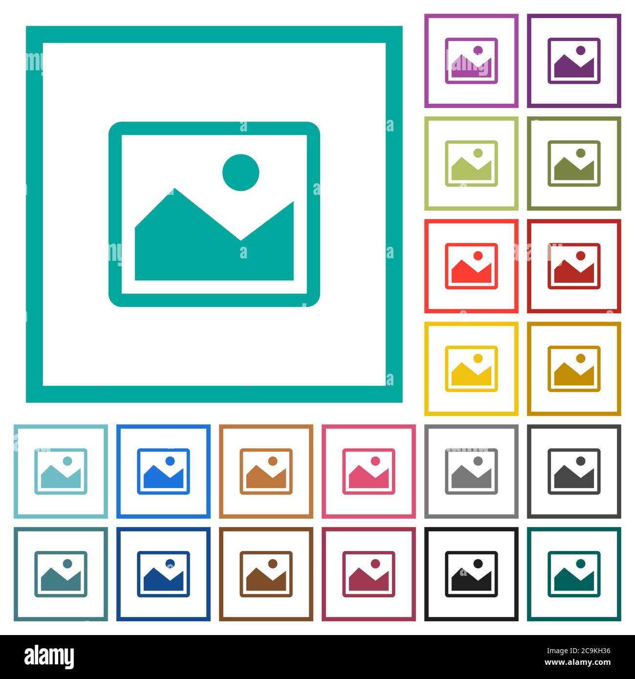 Single picture flat color icons with quadrant frames on white ...