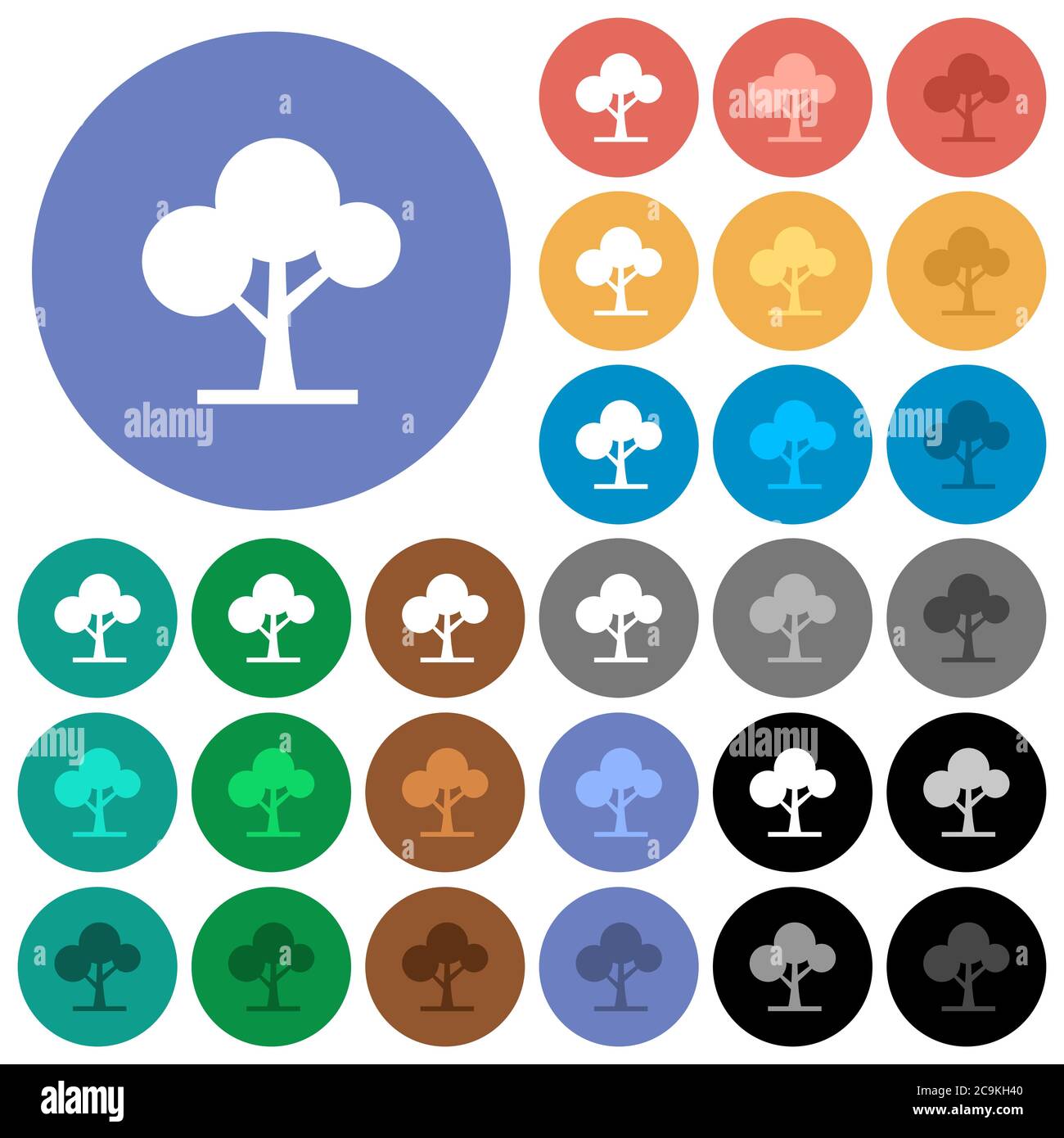 Leafy tree multi colored flat icons on round backgrounds. Included ...