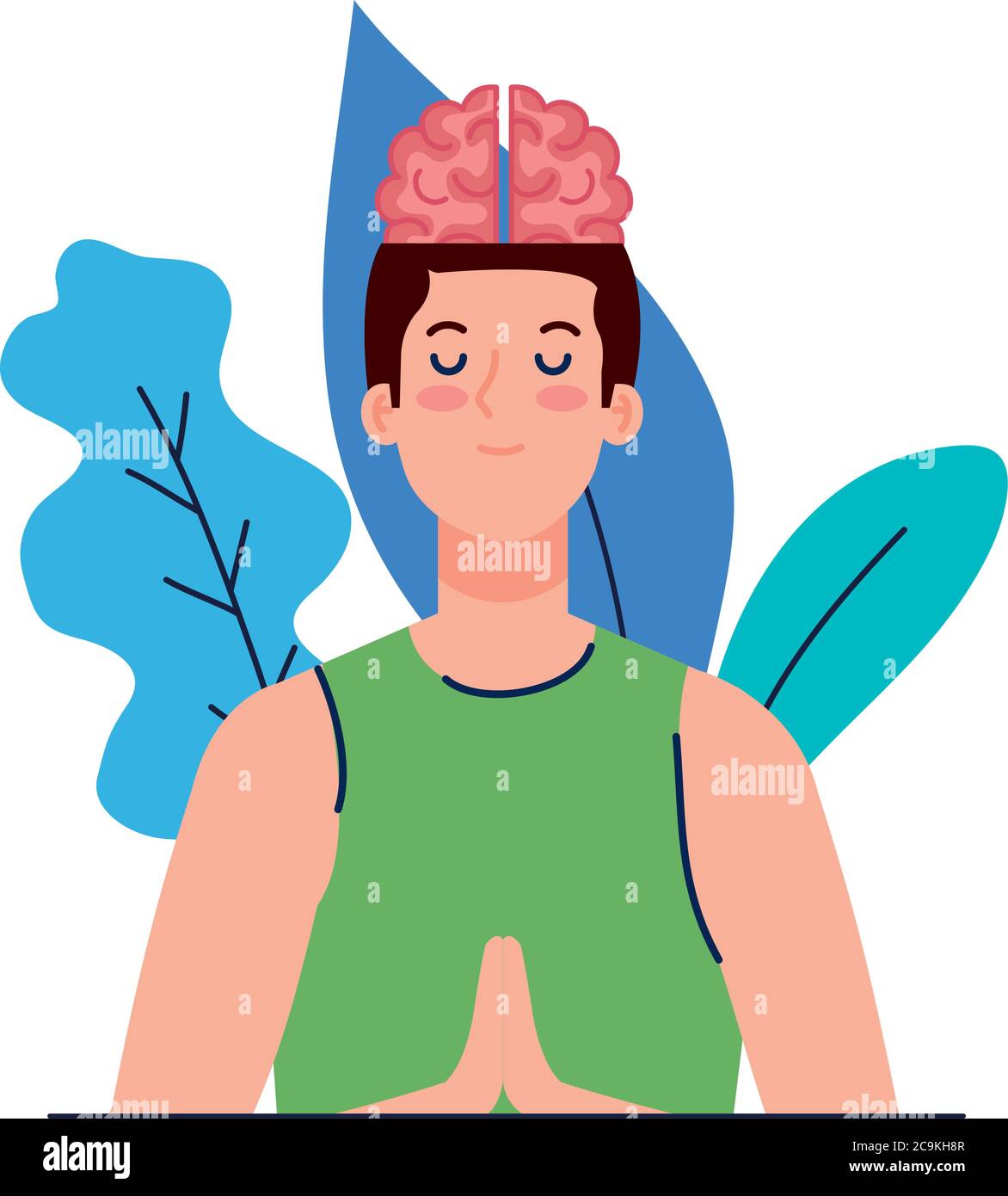 meditating man with brain icon, on white background Stock Vector Image ...