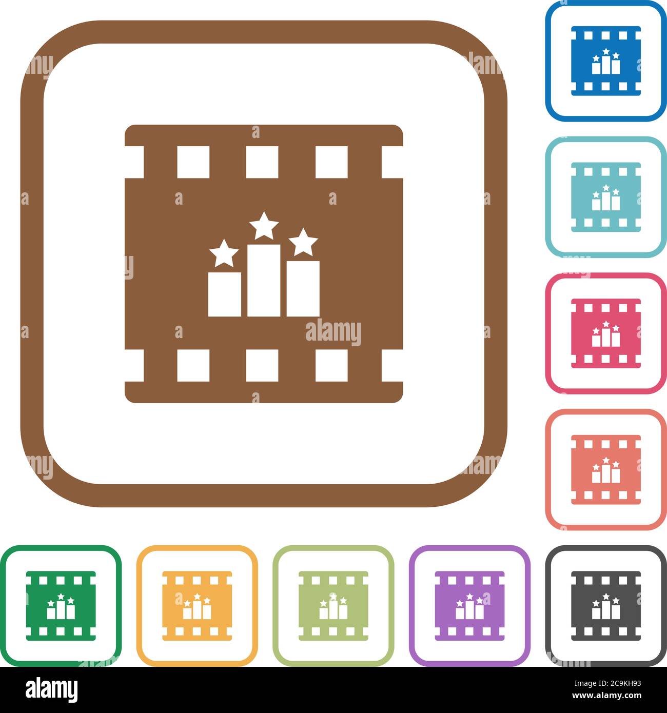 rank movie simple icons in color rounded square frames on white ...