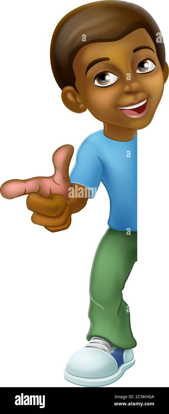 Black Boy Cartoon Child Kid Pointing Sign Stock Vector Image & Art - Alamy