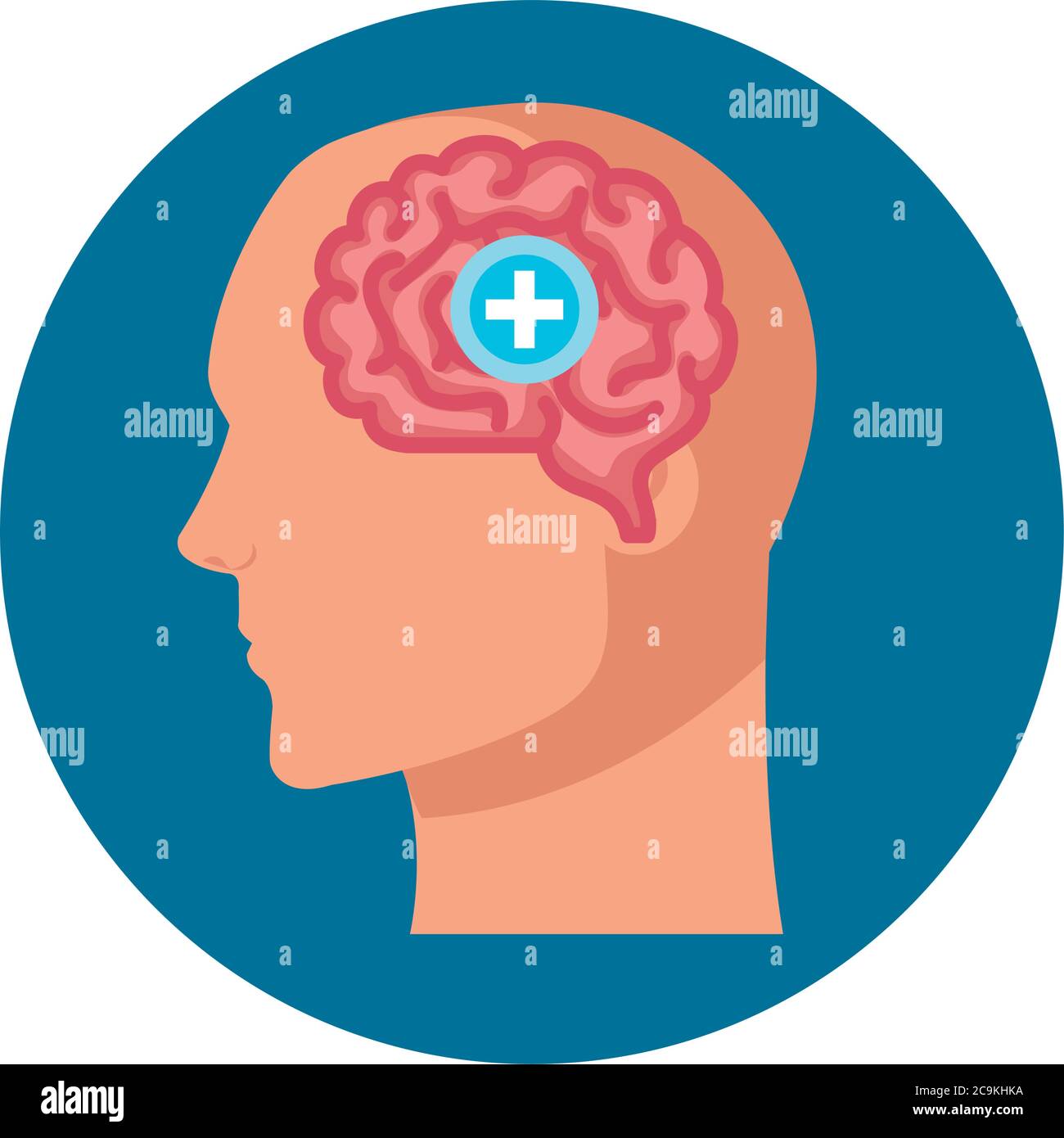 silhouette of human profile with brain and cross symbol, mind positive ...