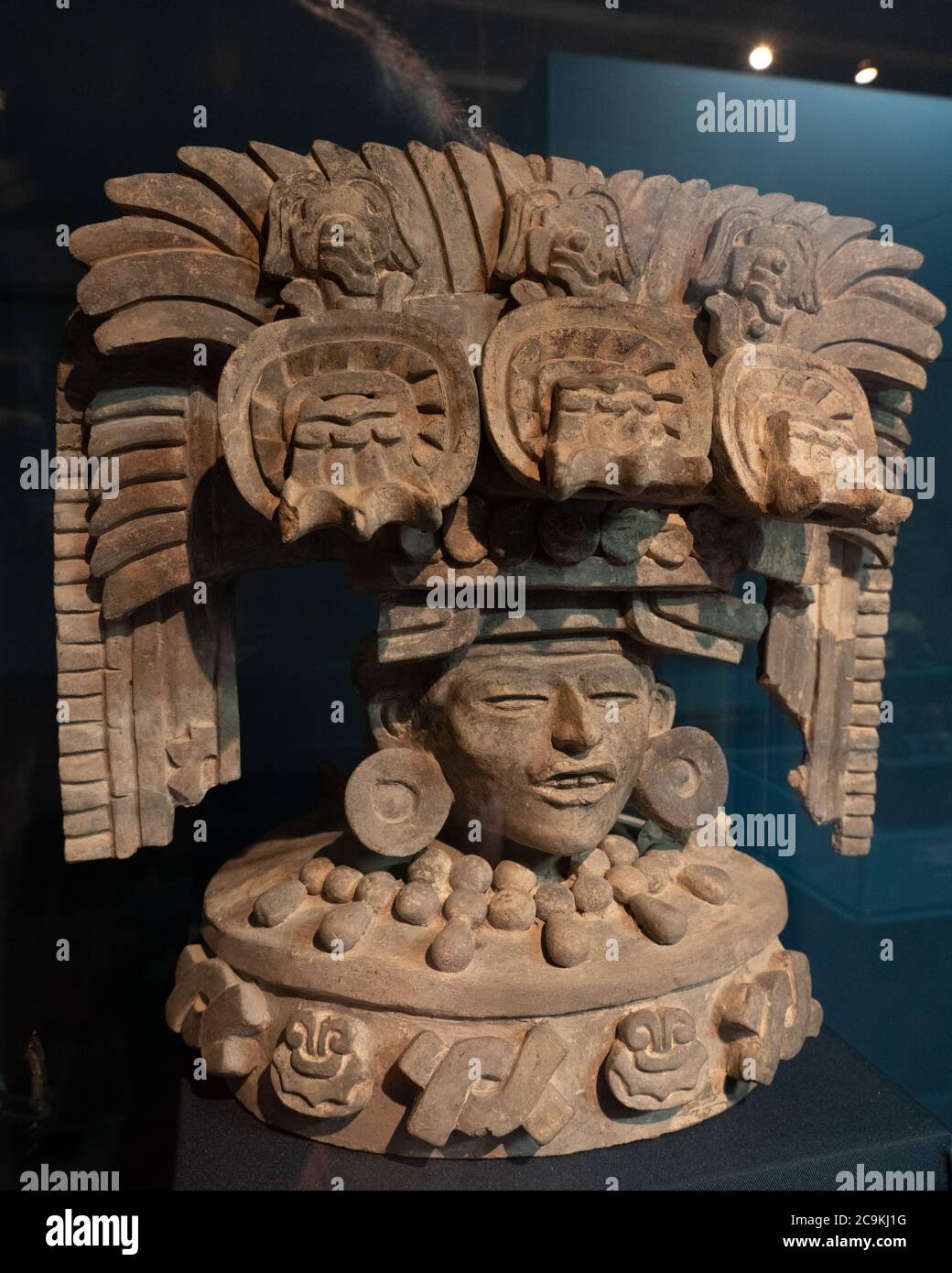 A large ceramic effigy from the ruins of the Zapotec city of Atzompa in ...