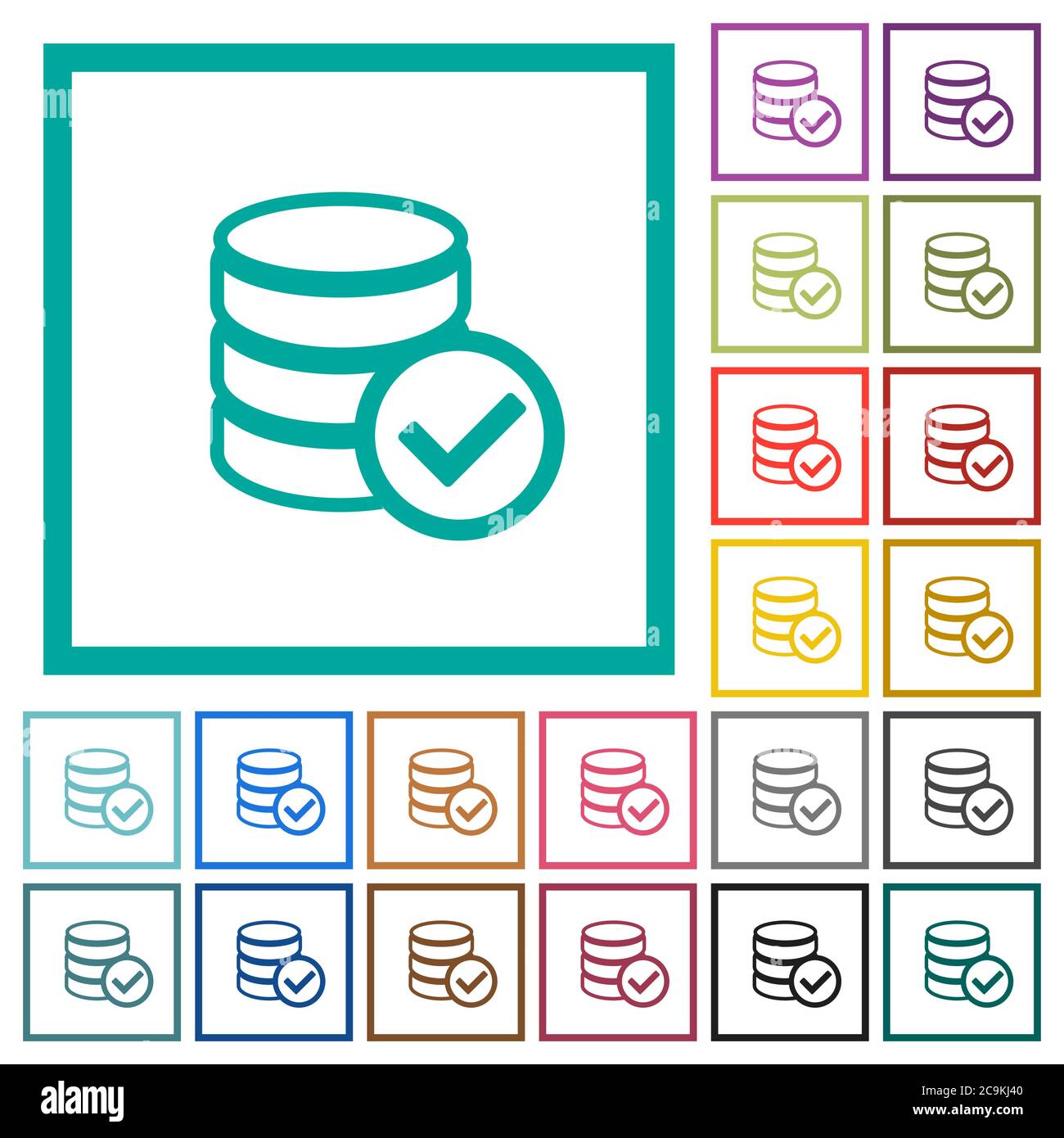 Database ok flat color icons with quadrant frames on white background ...