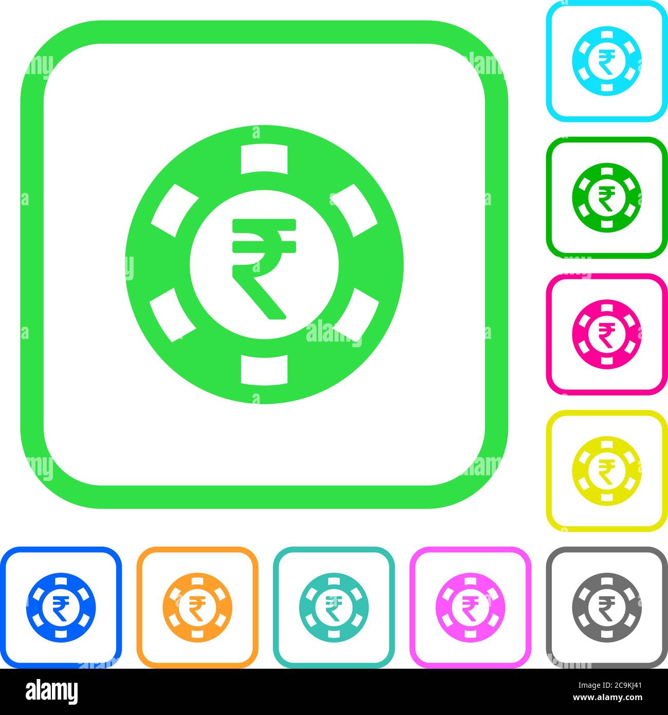 Indian Rupee casino chip vivid colored flat icons in curved borders on ...