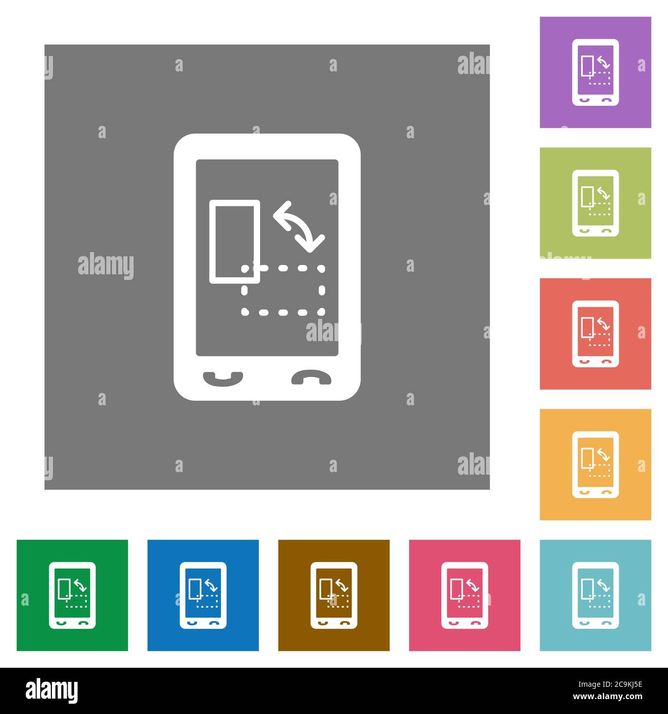 Mobile gyrosensor flat icons on simple color square backgrounds Stock ...