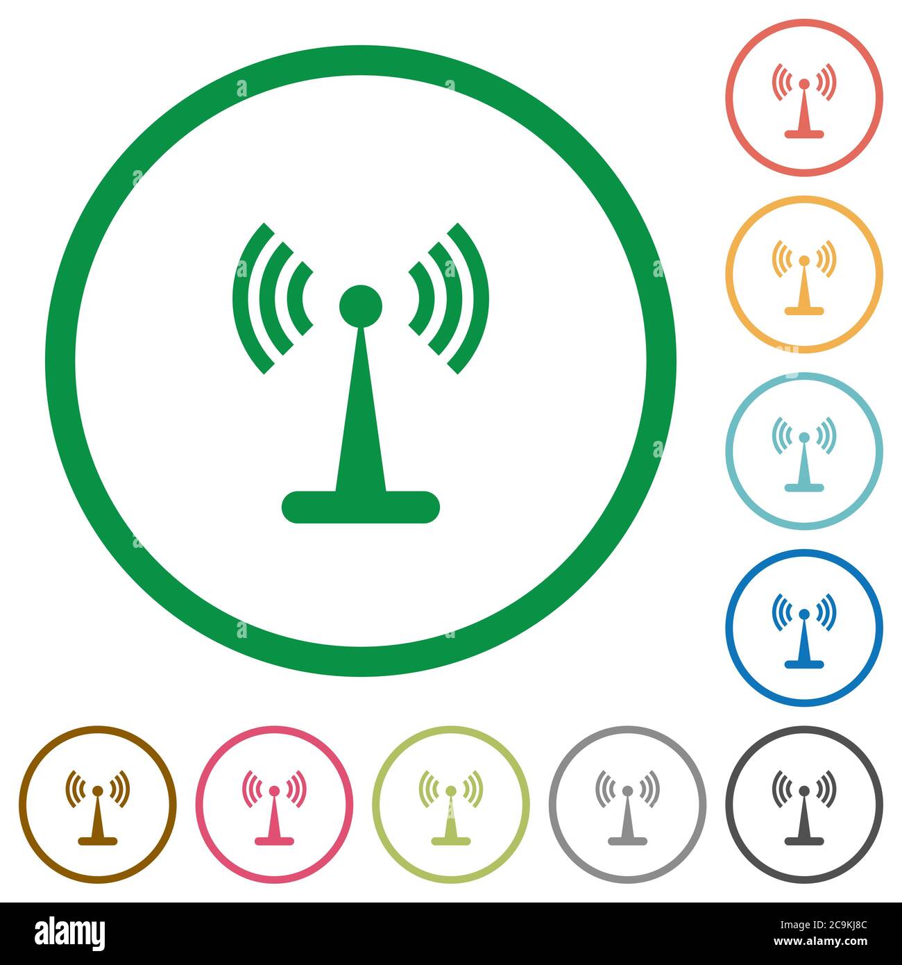 Wlan network flat color icons in round outlines on white background ...