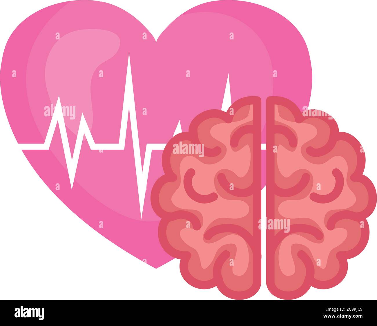 neurology, brain human with heart rate on white background Stock Vector ...