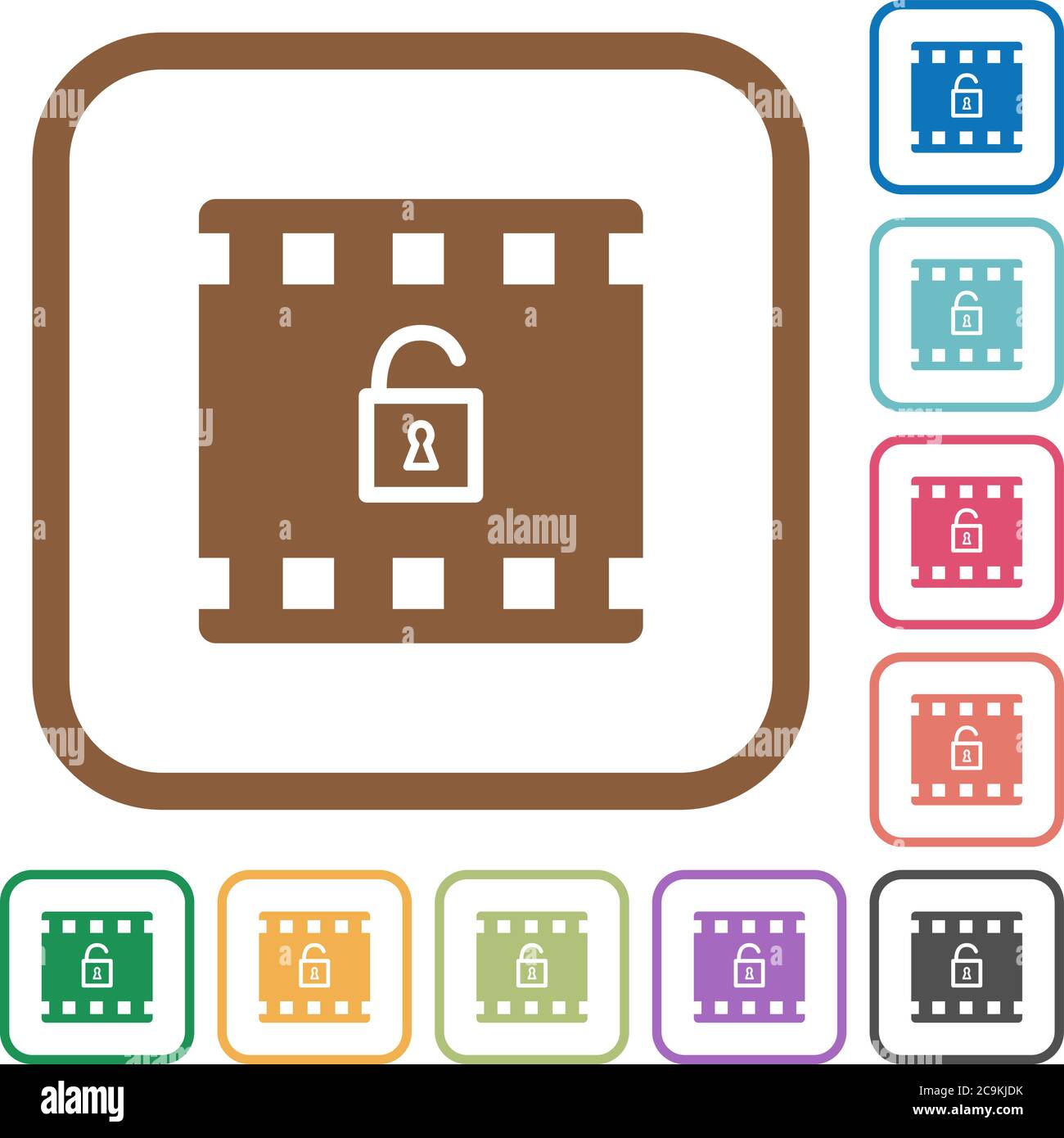 Decode movie simple icons in color rounded square frames on white ...