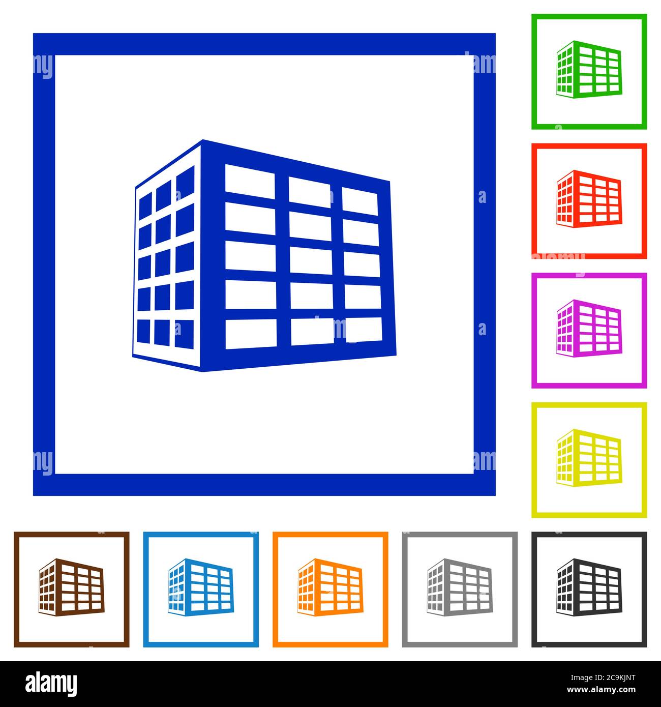 Office block flat color icons in square frames on white background ...