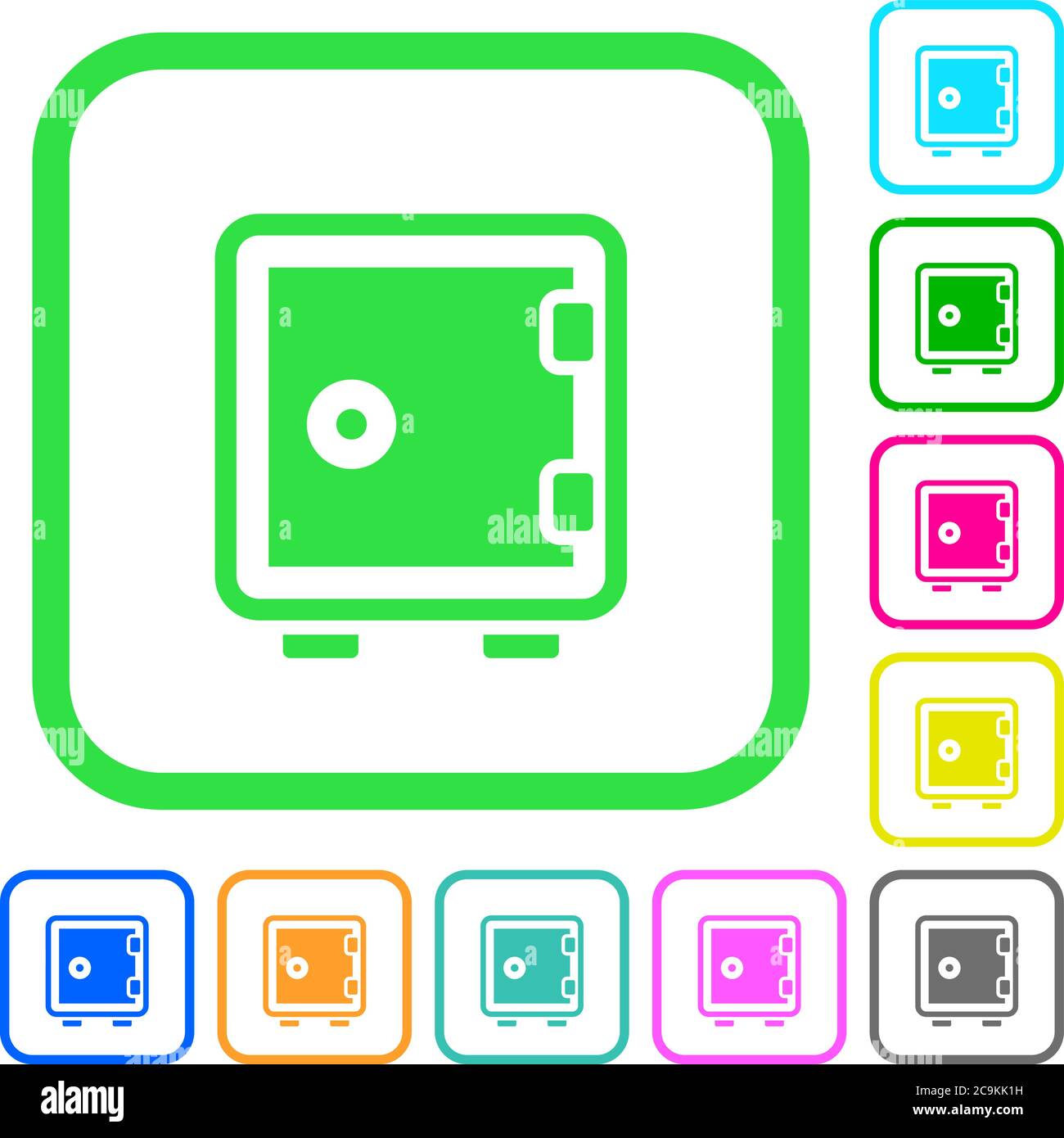 Single strong box vivid colored flat icons in curved borders on white ...