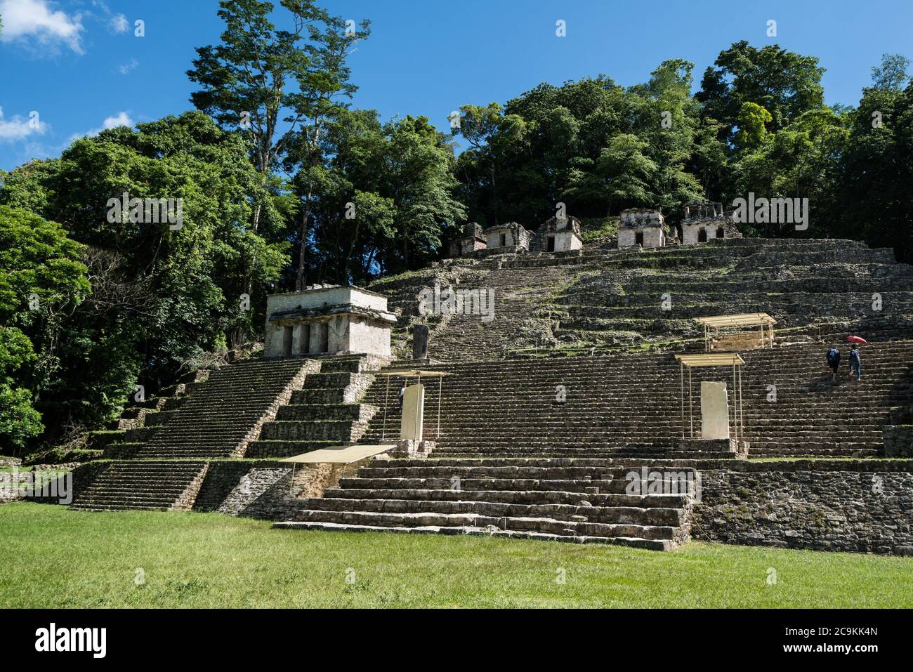 The ruins of the Mayan city of Bonampak in Chiapas, Mexico. Temple II ...