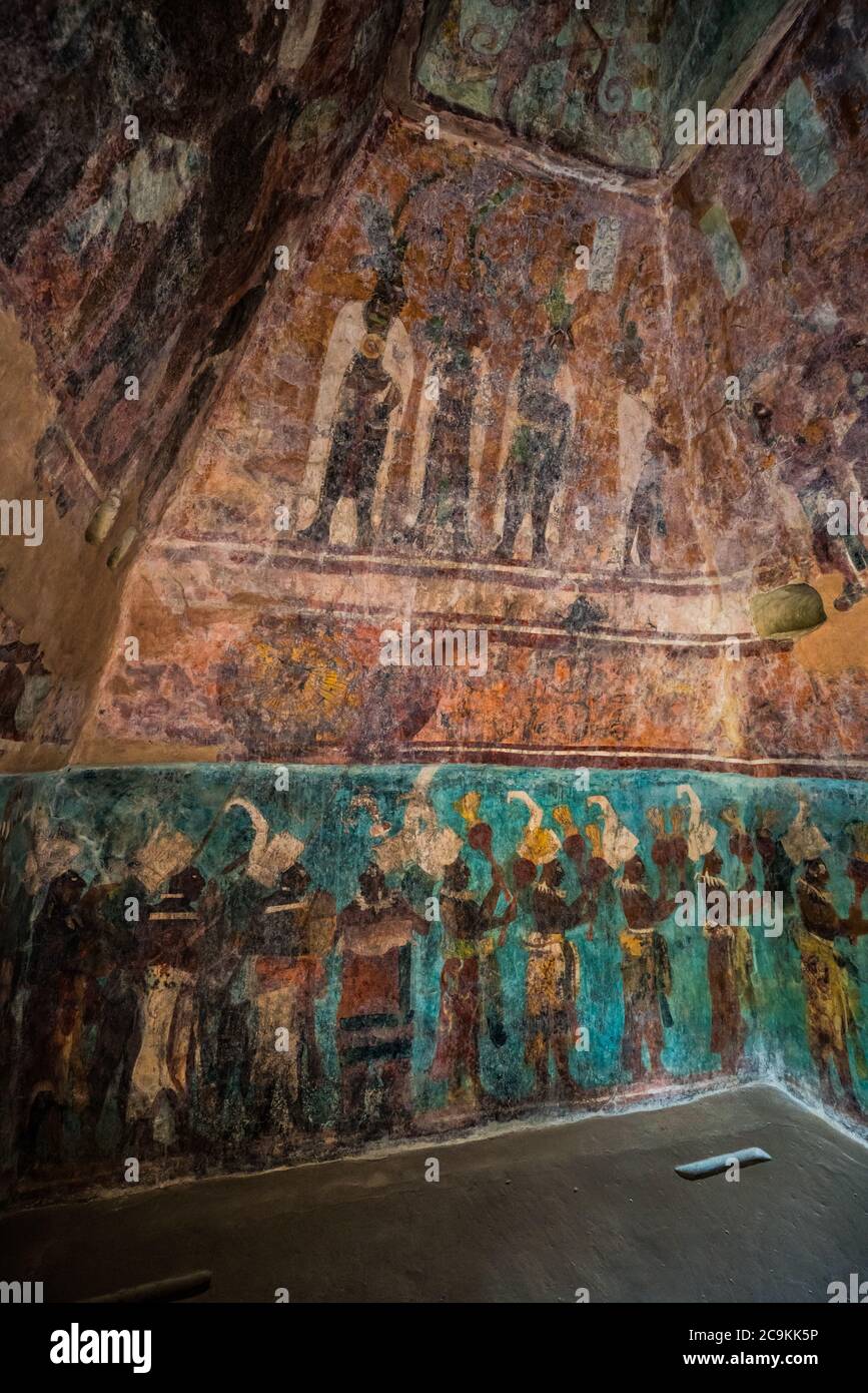 A fresco mural showing musicians on the east wall of Room 1 of the ...