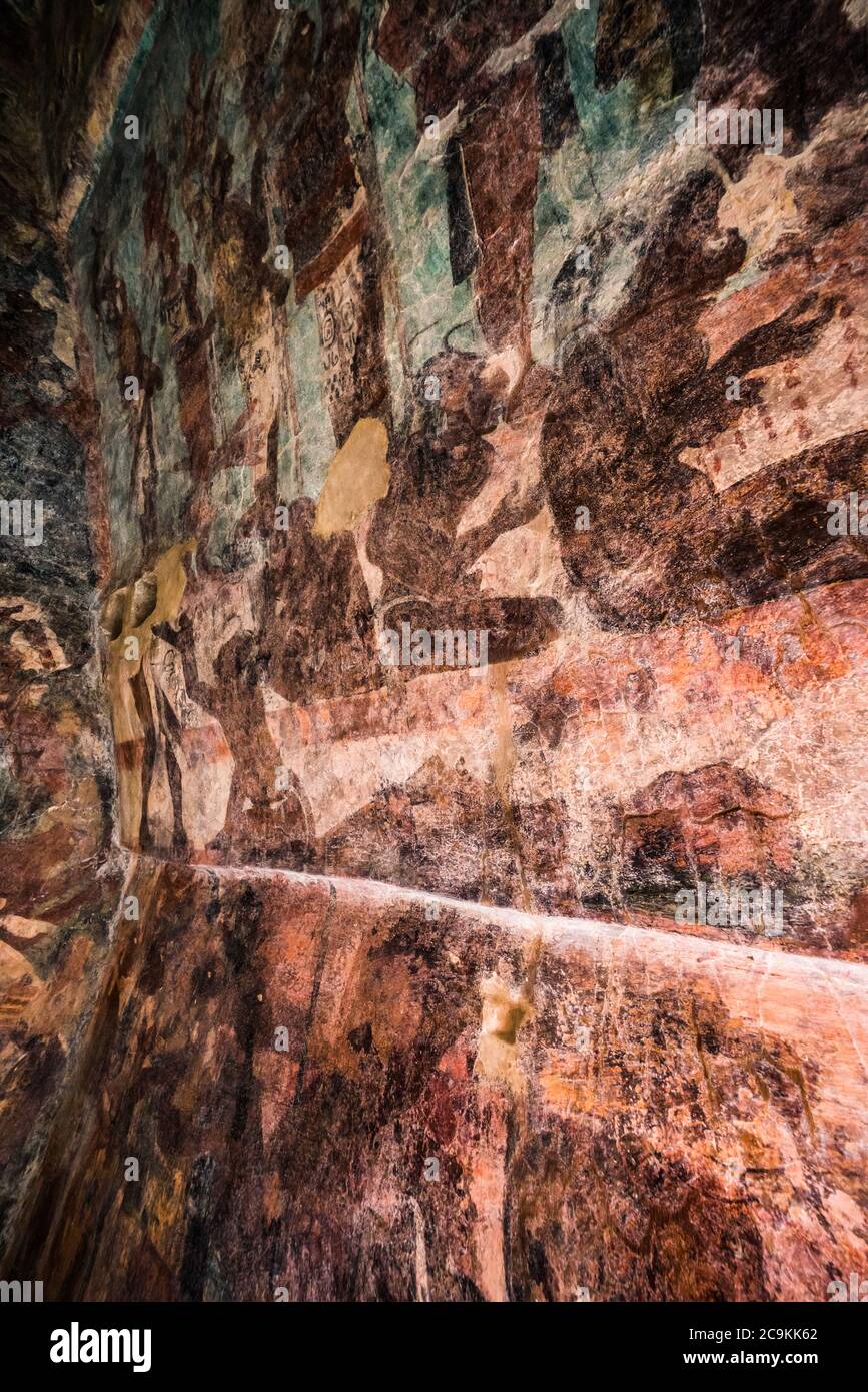 A fresco mural showing tortured captives on the north wall of Room 2 of ...