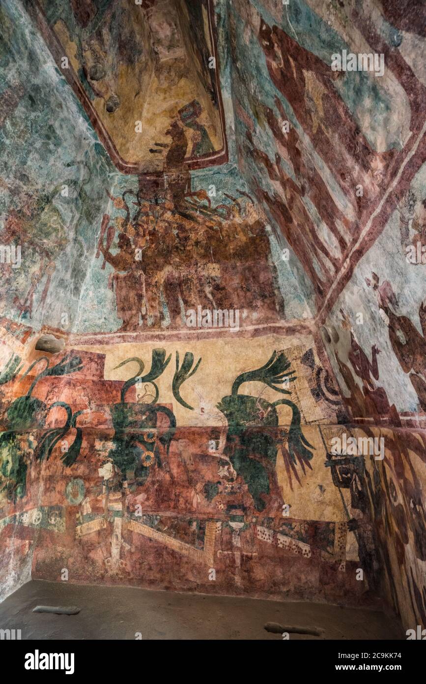 A fresco mural showing celebration and ritual in Room 3 of the Temple ...