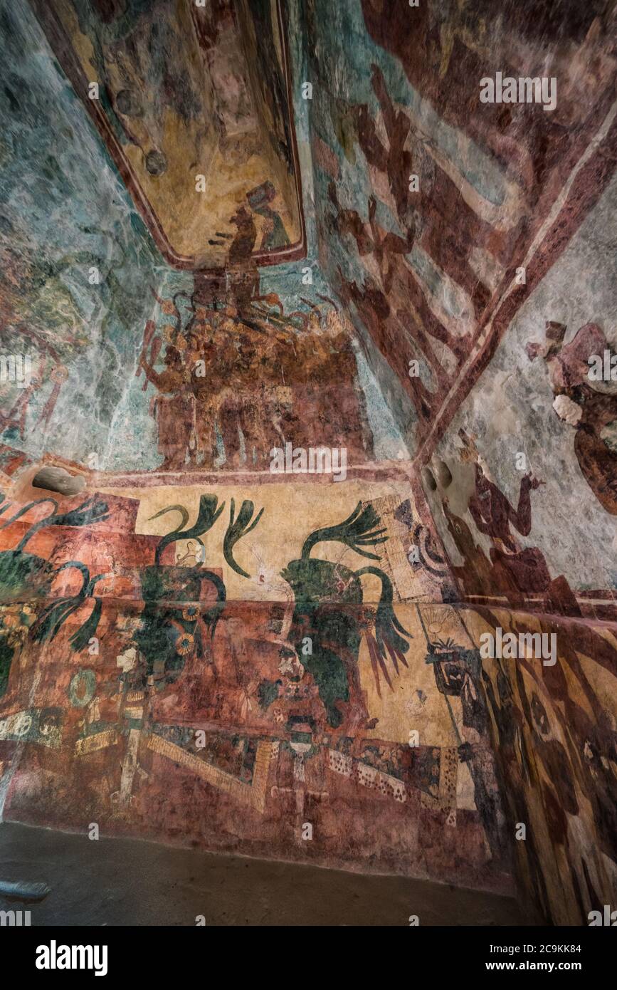 A fresco mural showing celebration and ritual in Room 3 of the Temple ...