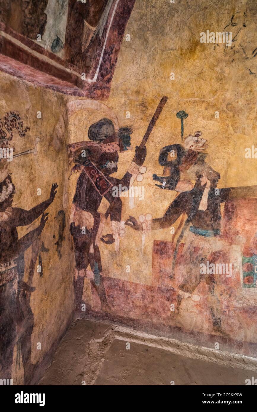 A fresco mural showing celebration and ritual in Room 3 of the Temple ...