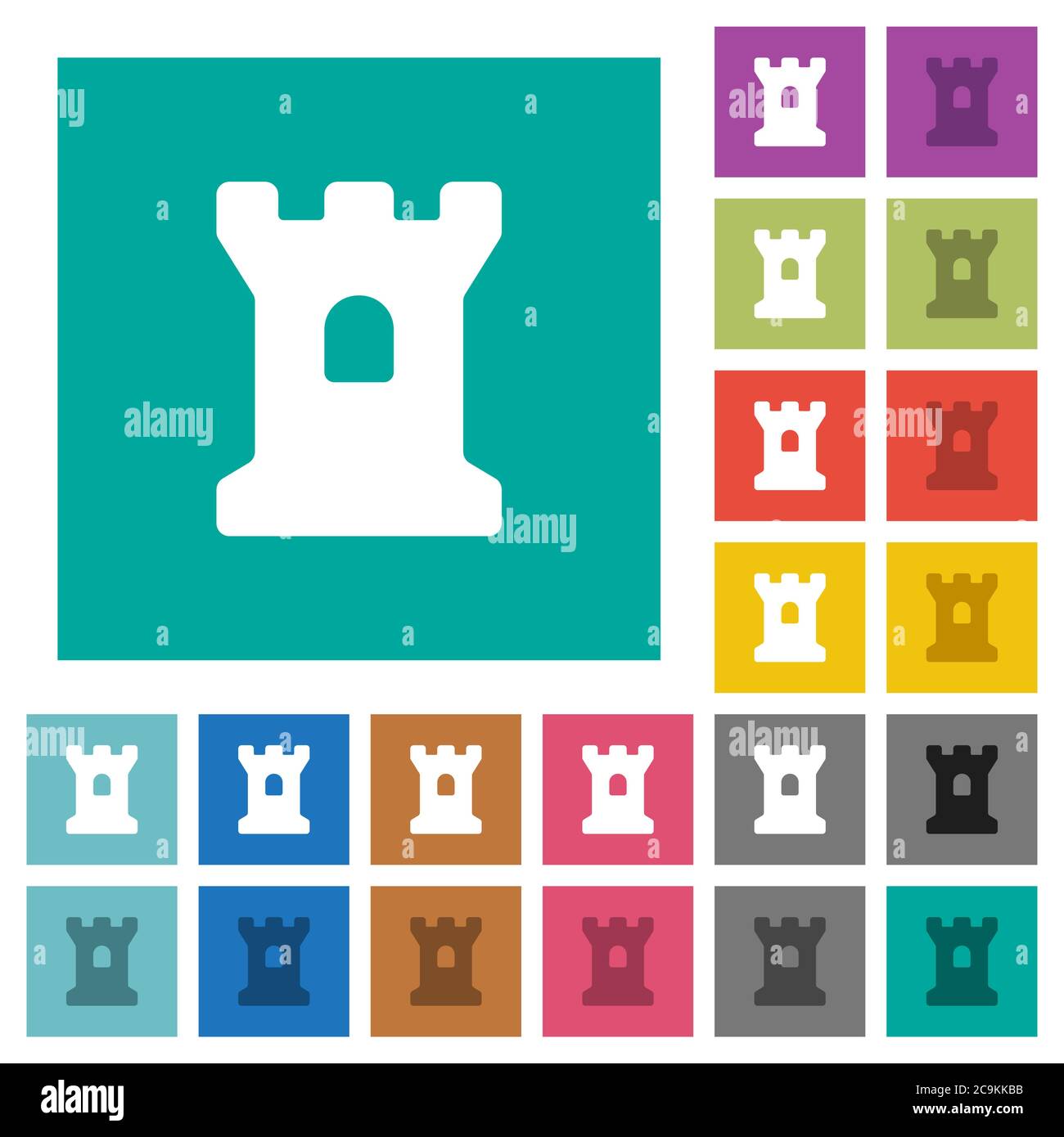 Bastion multi colored flat icons on plain square backgrounds. Included ...