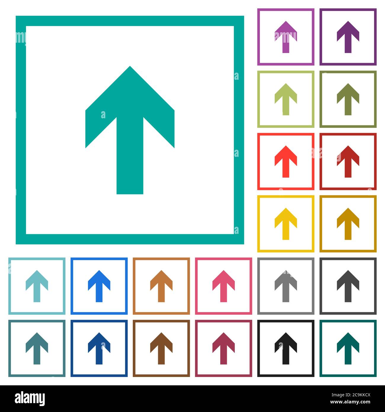 Up arrow flat color icons with quadrant frames on white background ...