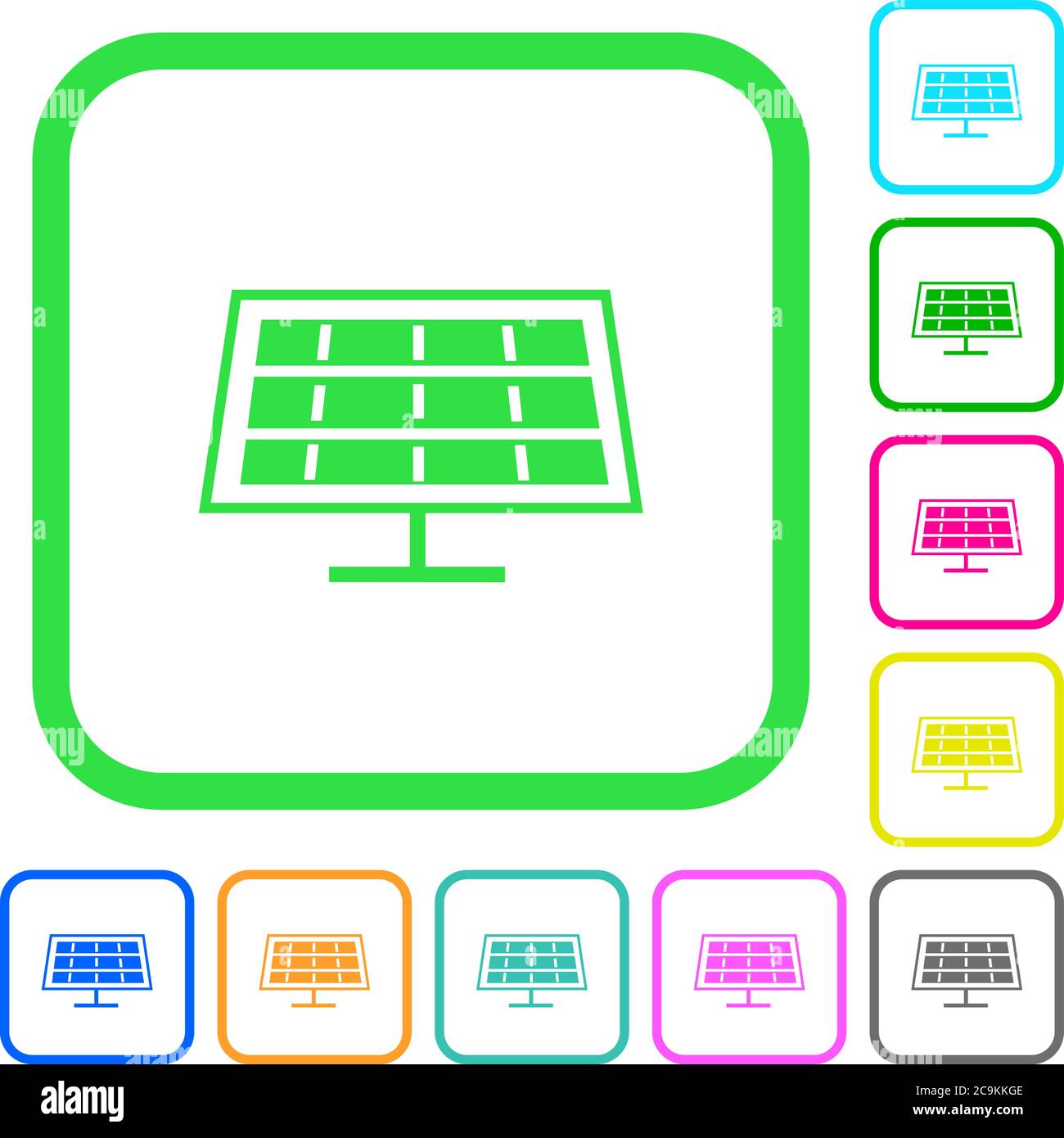 Solar panel vivid colored flat icons in curved borders on white ...