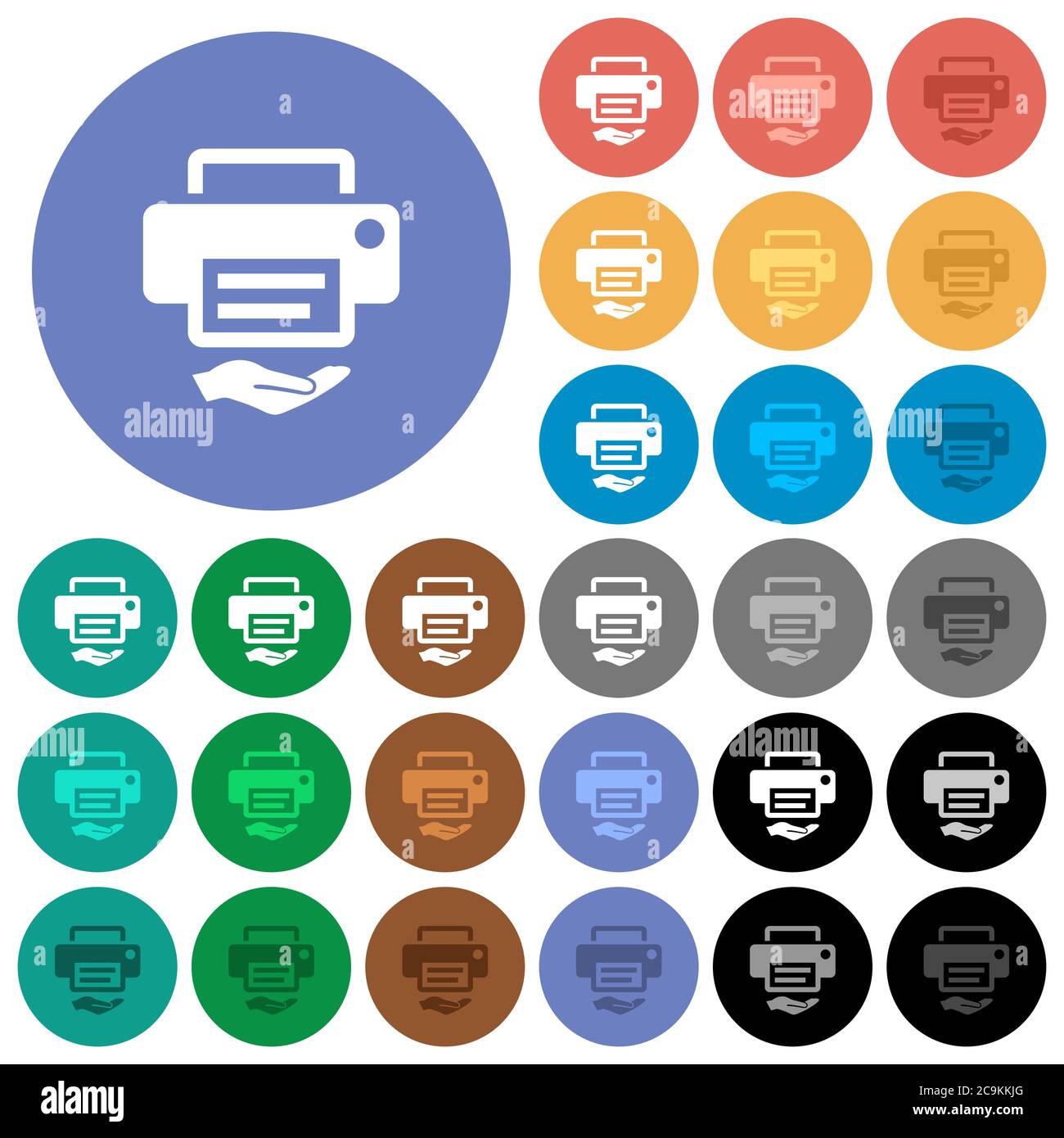 Shared printer multi colored flat icons on round backgrounds. Included ...