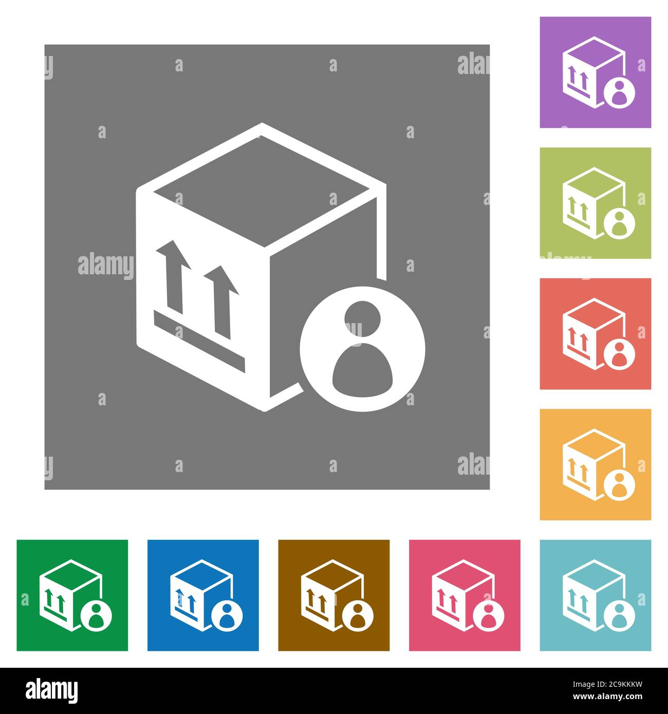 Package recipient flat icons on simple color square backgrounds Stock ...